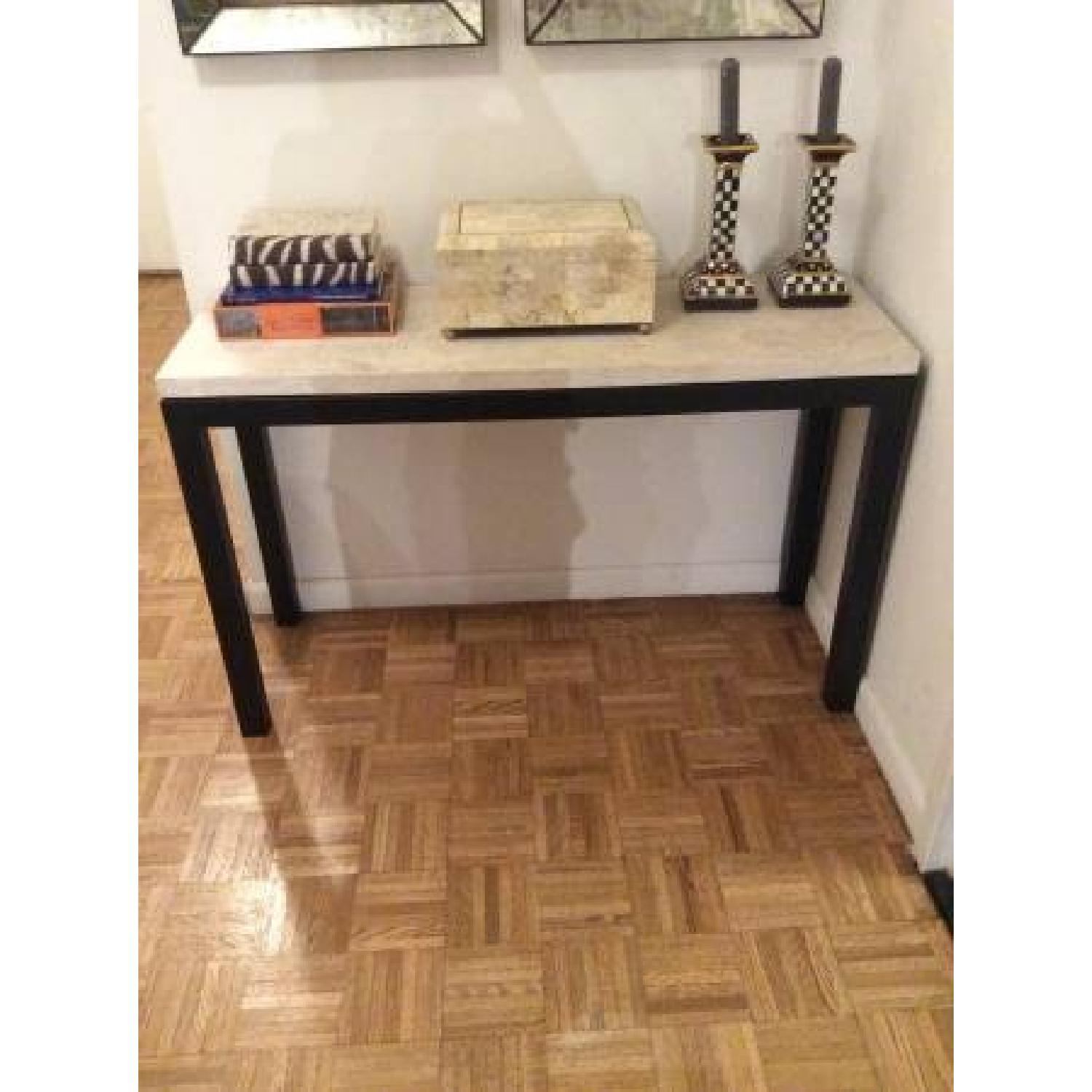 Crate & Barrel Parsons Travertine Steel Base Console Table - AptDeco