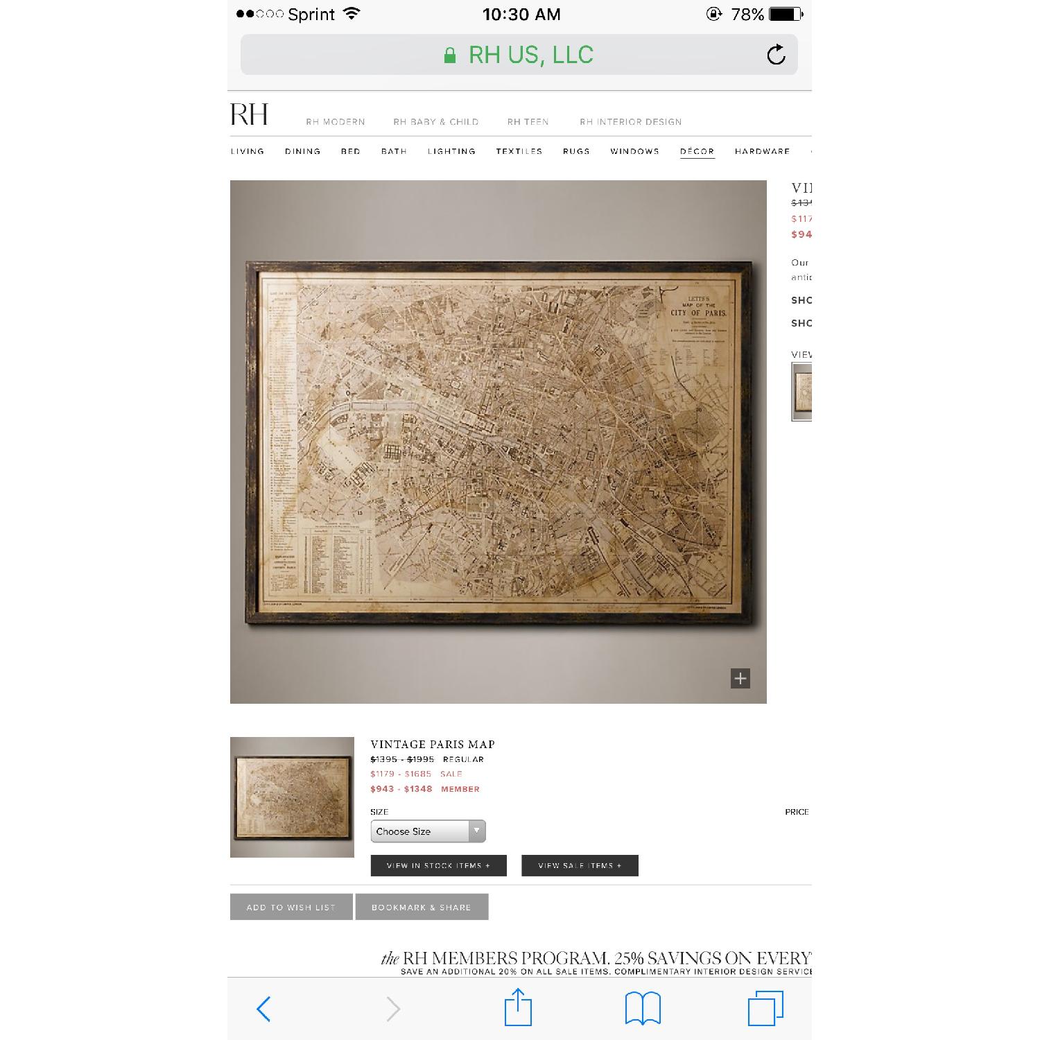Restoration Hardware Paris Vintage Map - AptDeco
