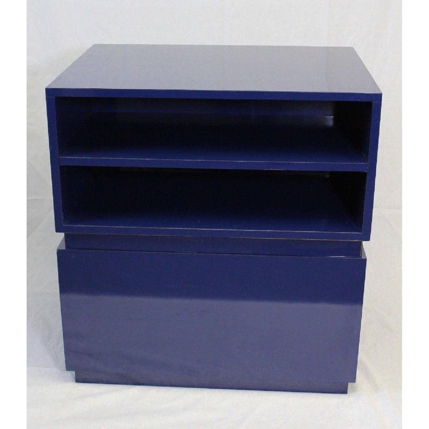 Mid Century Modern Blue Bookshelf/Coffee Table - AptDeco