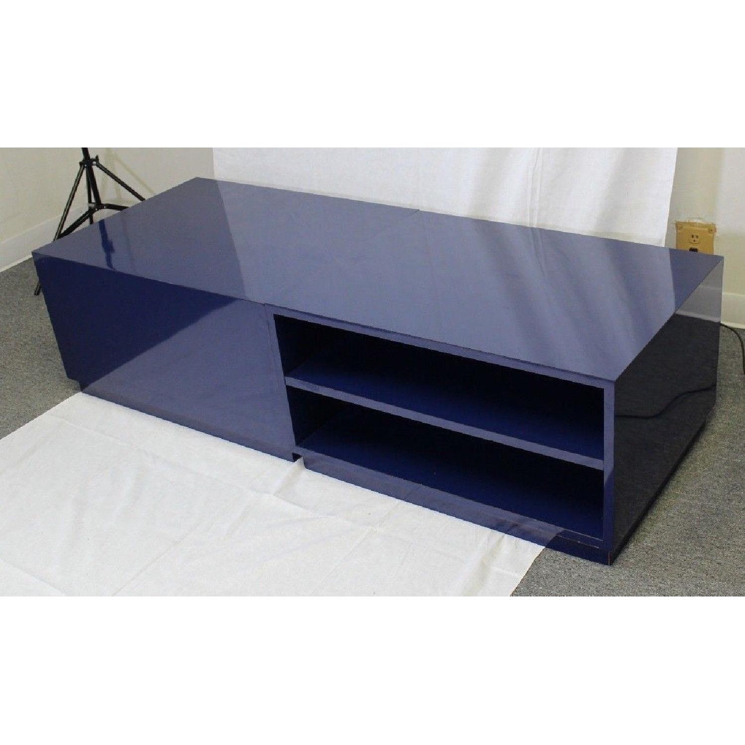 Mid Century Modern Blue Bookshelf/Coffee Table - AptDeco
