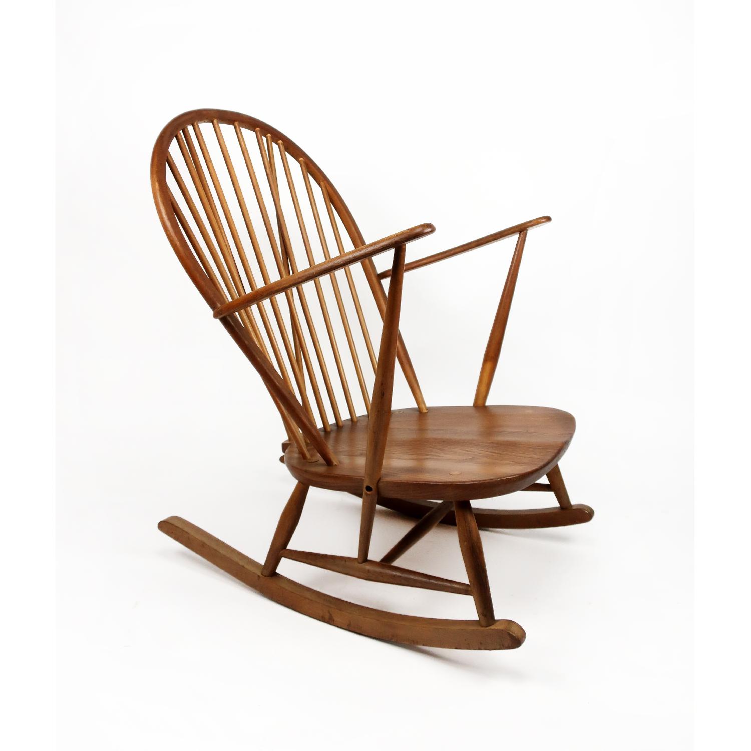 Mid-Century Modern Wooden Windsor Style Rocking Chair - AptDeco