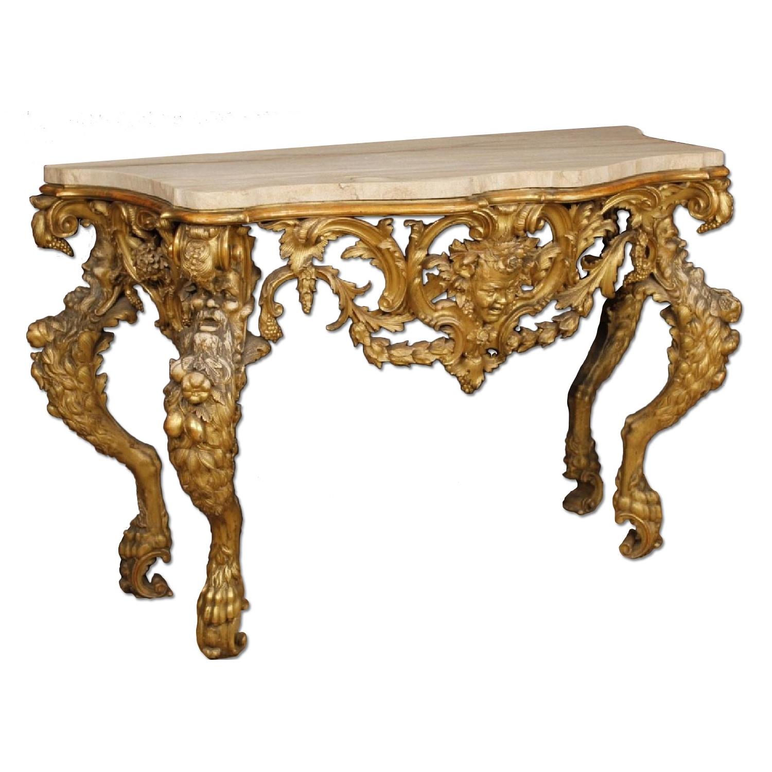 Louis XIV Style Italian Console Table In Golden Wood - AptDeco
