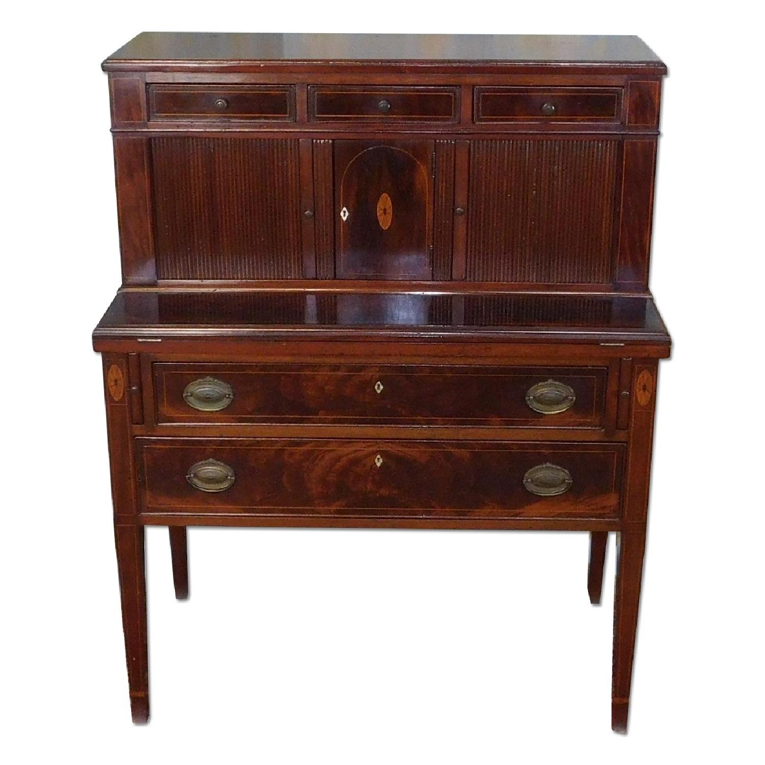Antique Inlaid Mahogany Hepplewhite Tambour Writing Desk - AptDeco