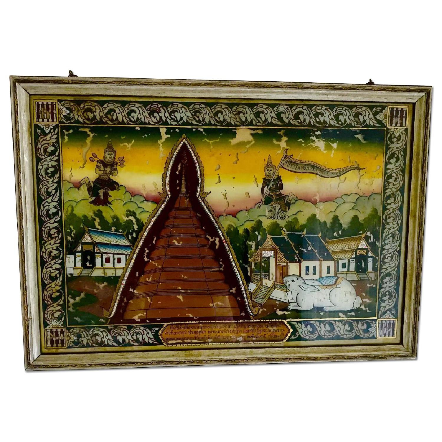 Antique Southeast Asian/Thai Framed Glass Wall Art - AptDeco