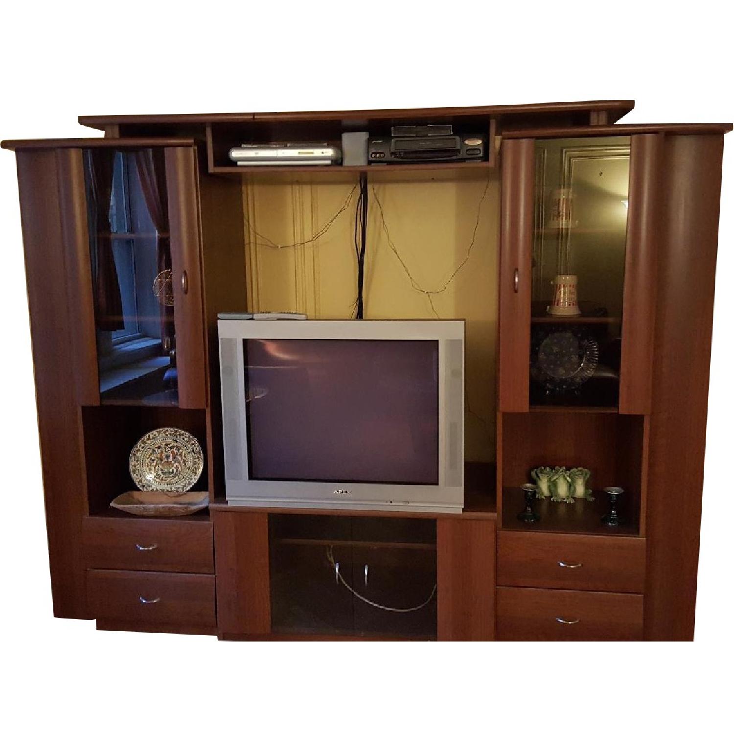 Fortunoff Wood Wall Unit w/ Shelving - AptDeco