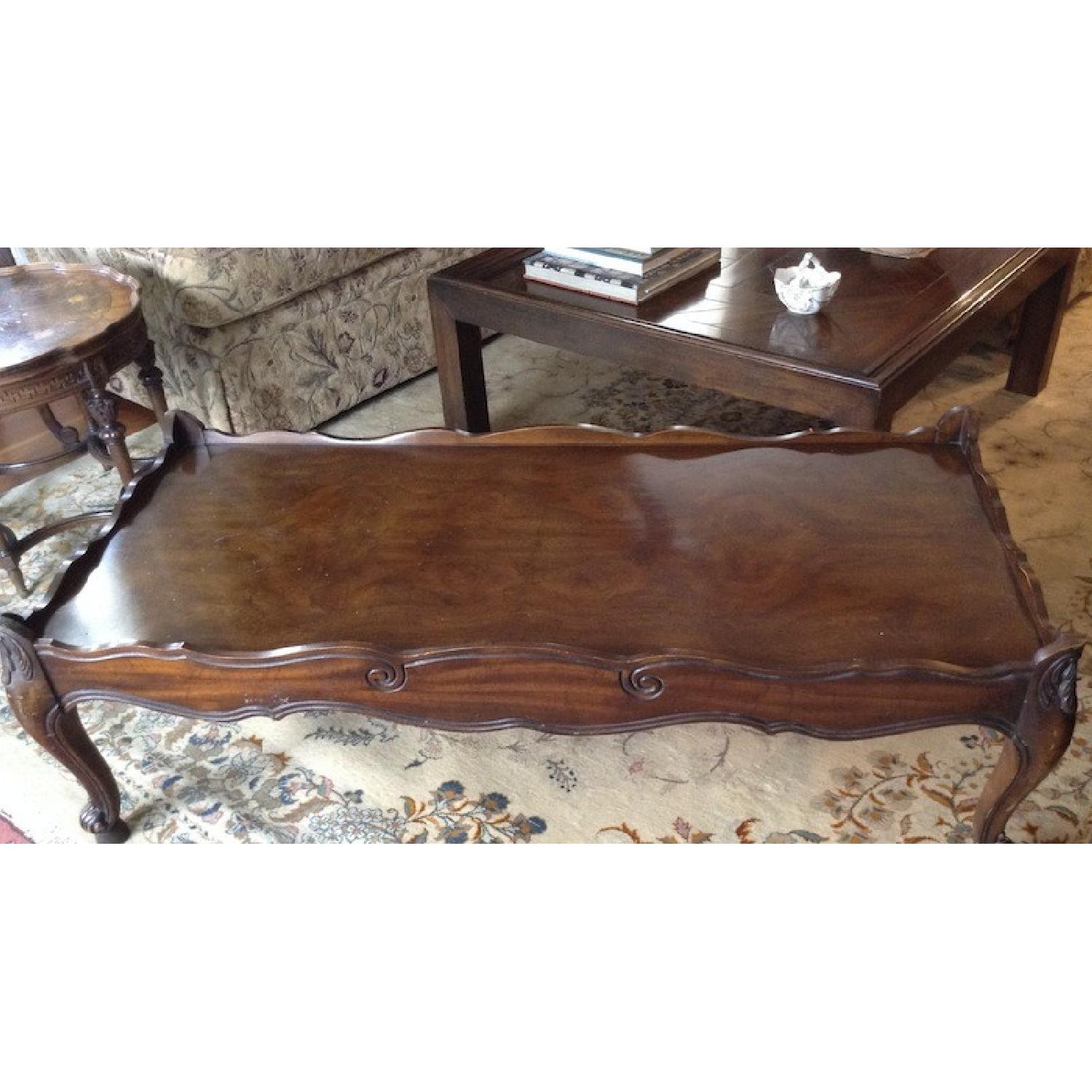 Mahogany Coffee Table w/ Scrolled Borders - AptDeco