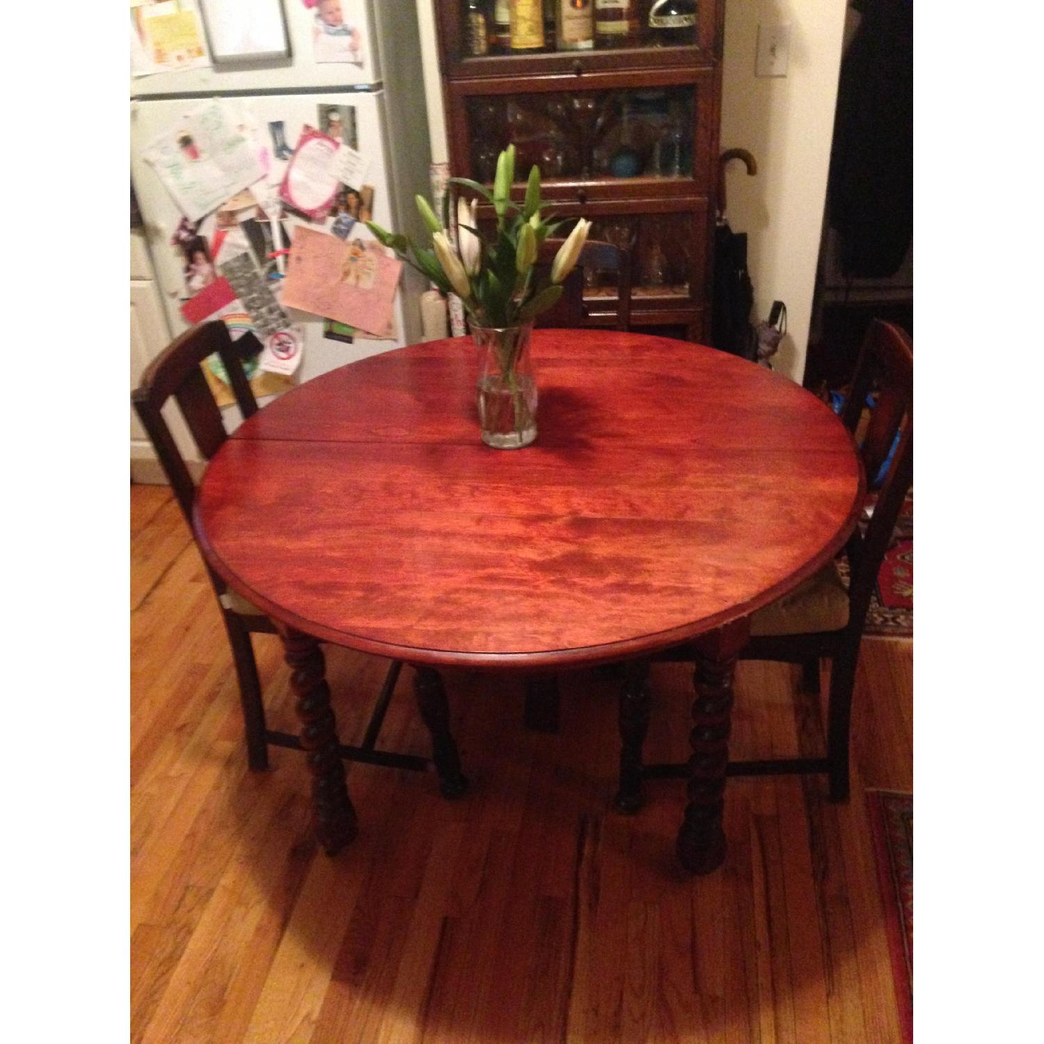 Antique Wood Round Table w/ 4 Matching Chairs - AptDeco