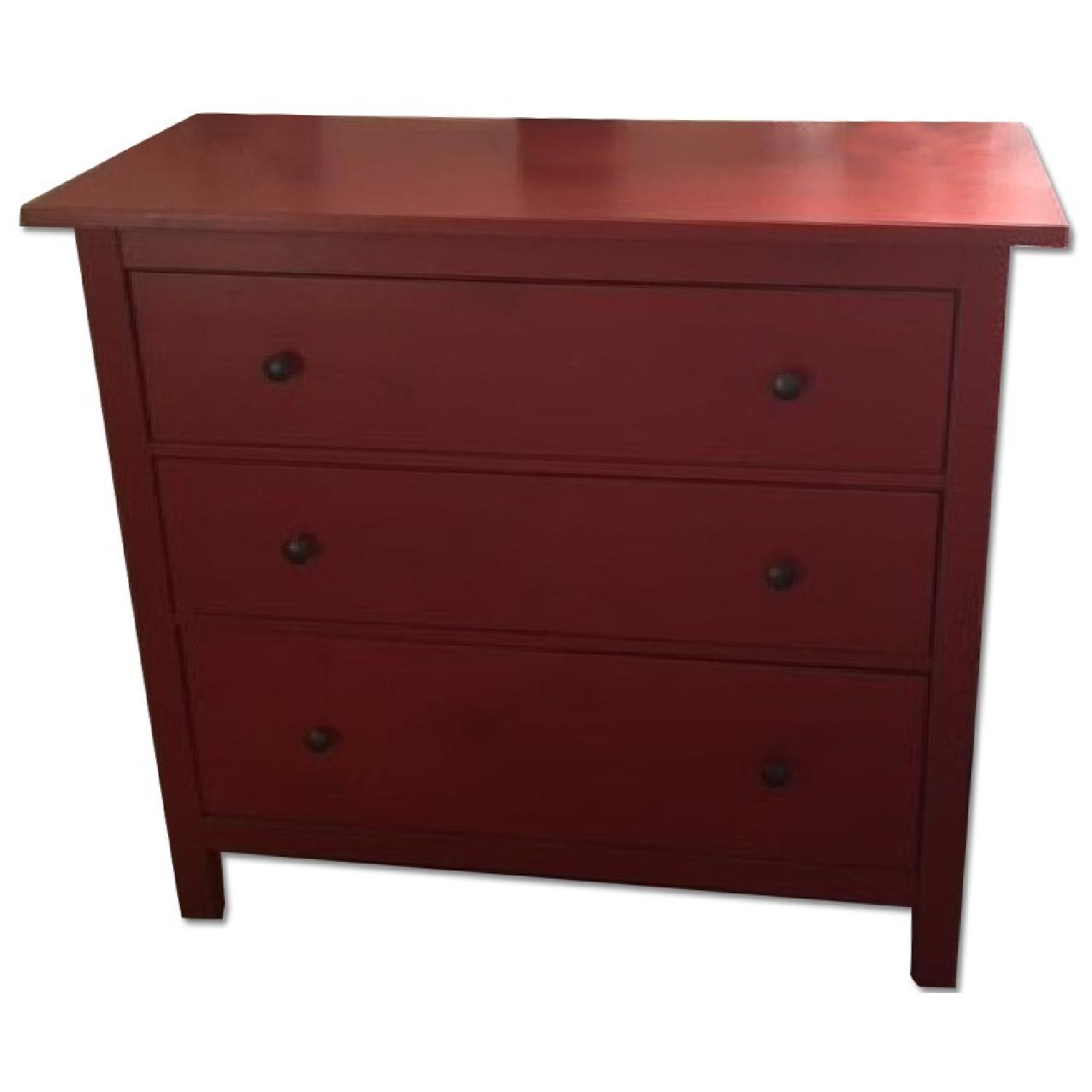 Ikea Hemnes Natural Wood 3 Drawer Dresser in Red Finish - AptDeco