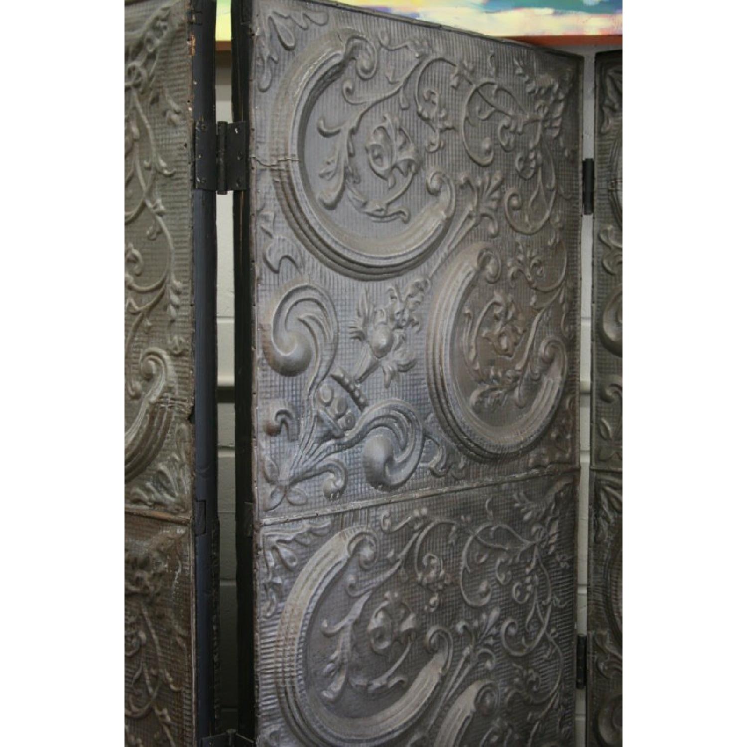 Vintage Tri-Fold Antique Tin Ceiling Tiles Screen - AptDeco