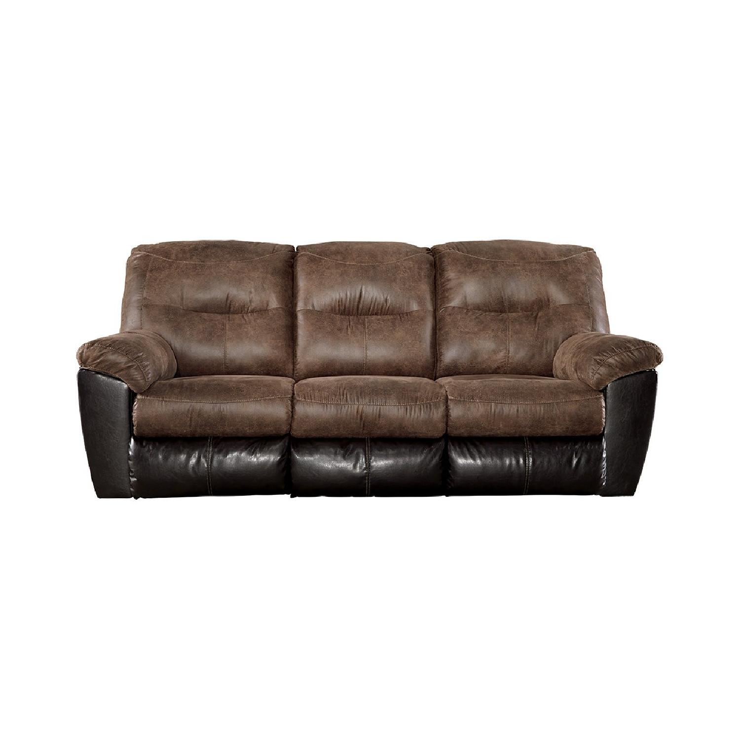 Ashley Brown Double Reclining Sofa - AptDeco