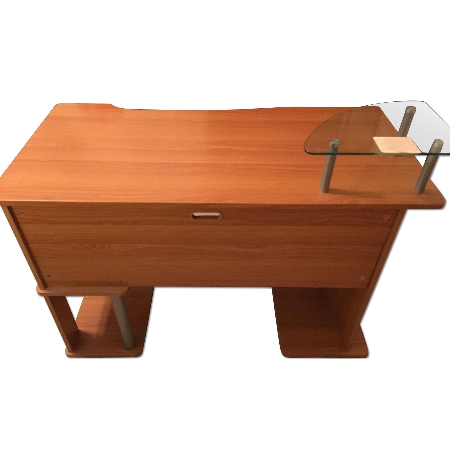 Z-Line Computer Desk w/ Wood & Glass Shelves - AptDeco