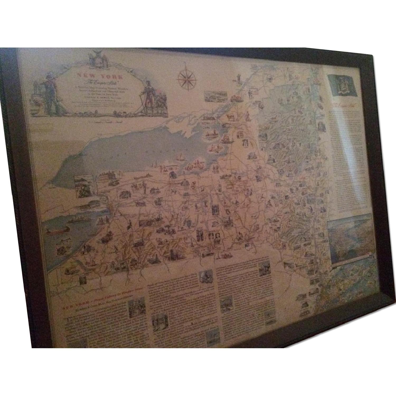 Vintage Early-Mid 40s NYS Pictorial Map in Original Frame - AptDeco