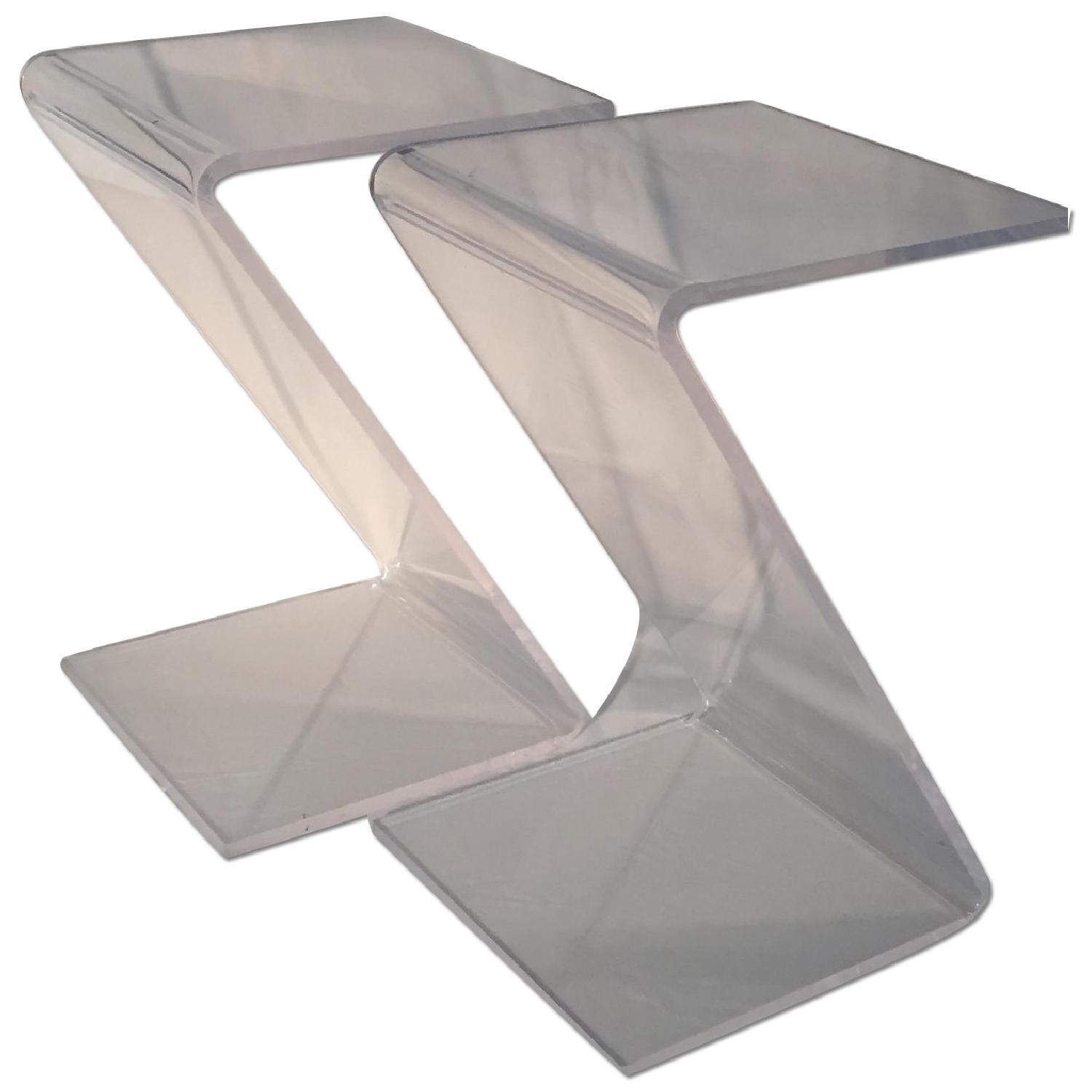 Mid-Century Modern Z Shaped Cantilevered Lucite End Tables - Pair - AptDeco