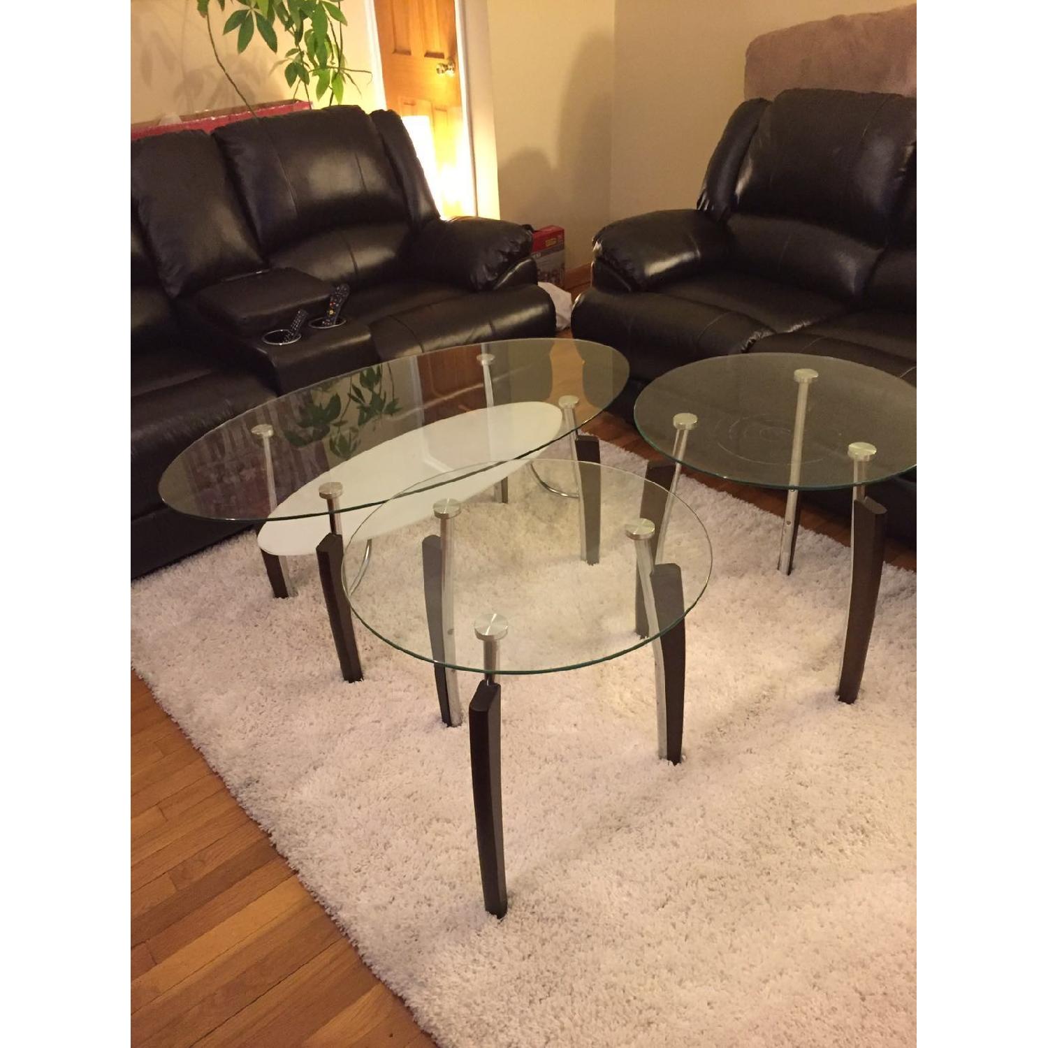 Jennifer Convertibles Glass Coffee Table + 2 Side Tables - AptDeco