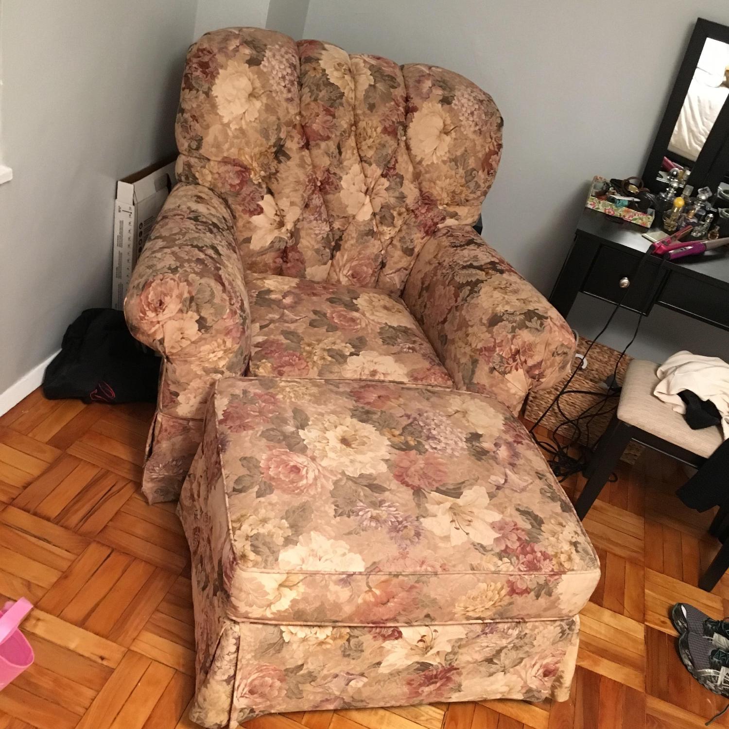 Kylee Lagoon Sofa Chair & Ottoman - AptDeco