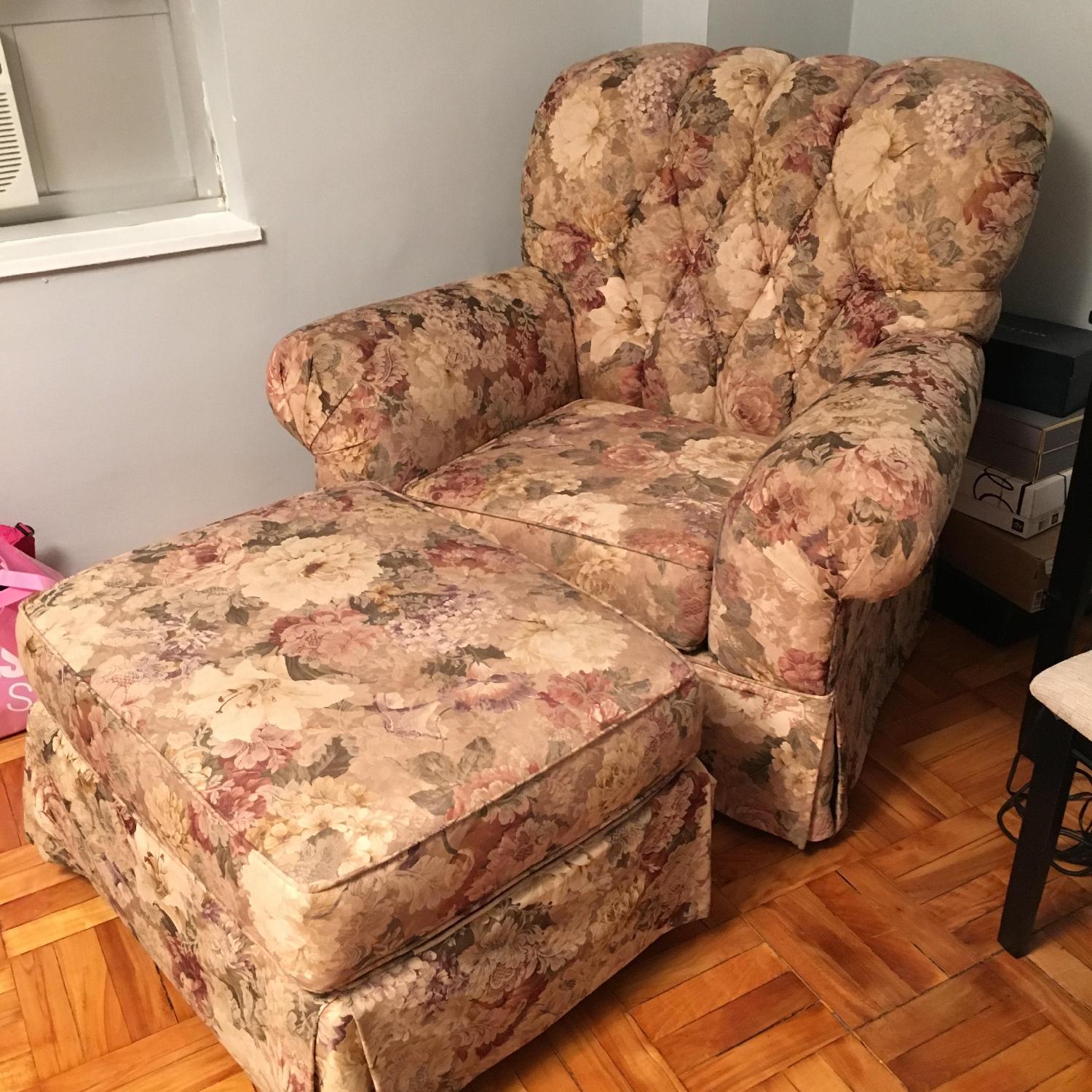 Kylee Lagoon Sofa Chair & Ottoman - AptDeco
