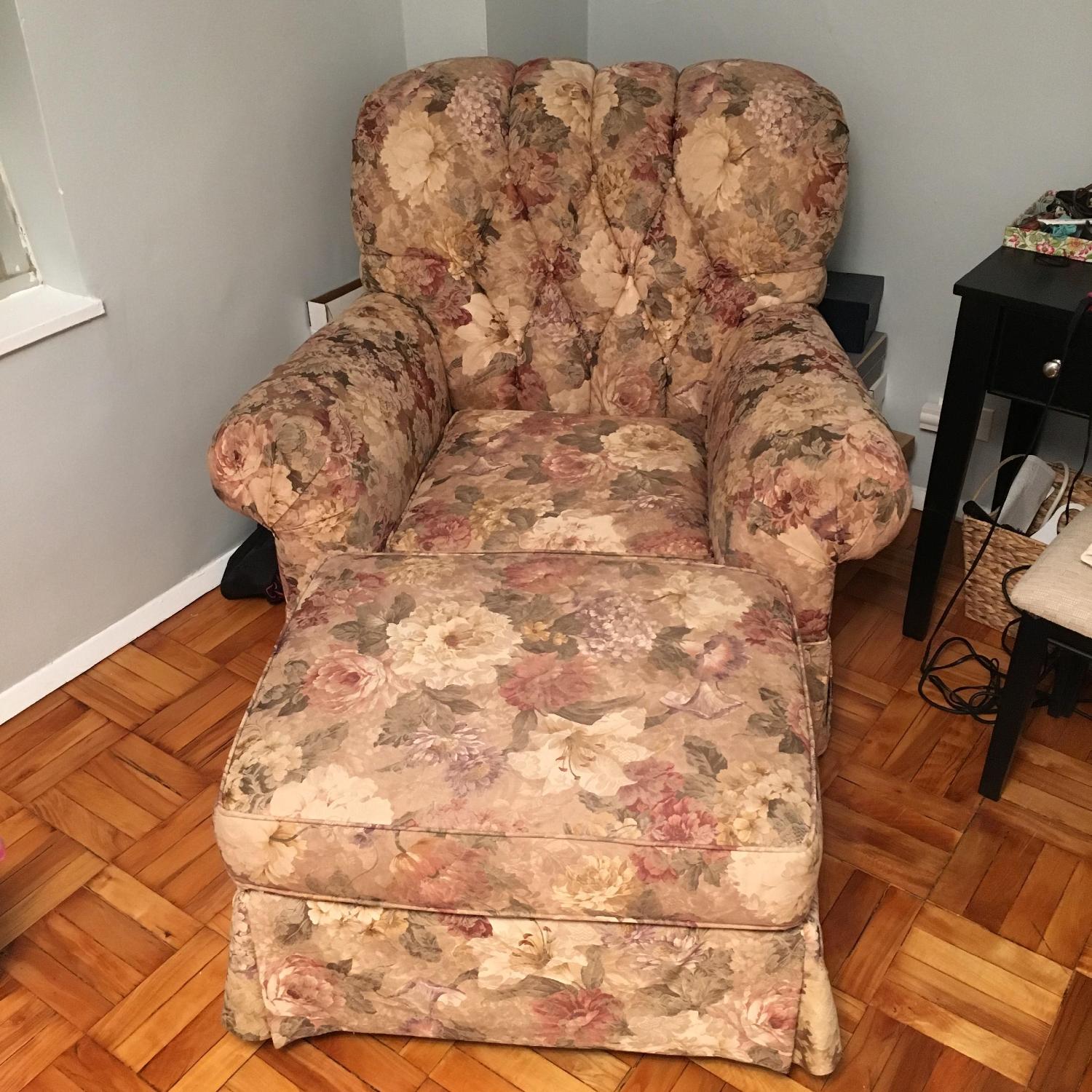 Kylee Lagoon Sofa Chair & Ottoman - AptDeco
