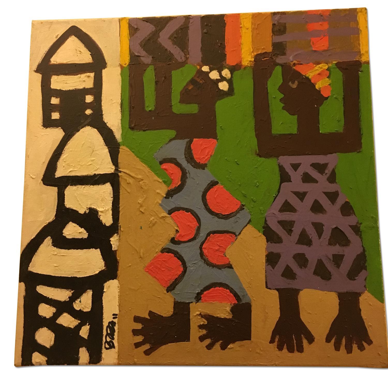 Benjamin Offei-Nyako Signed African Painting - Market Trail in Colour ...