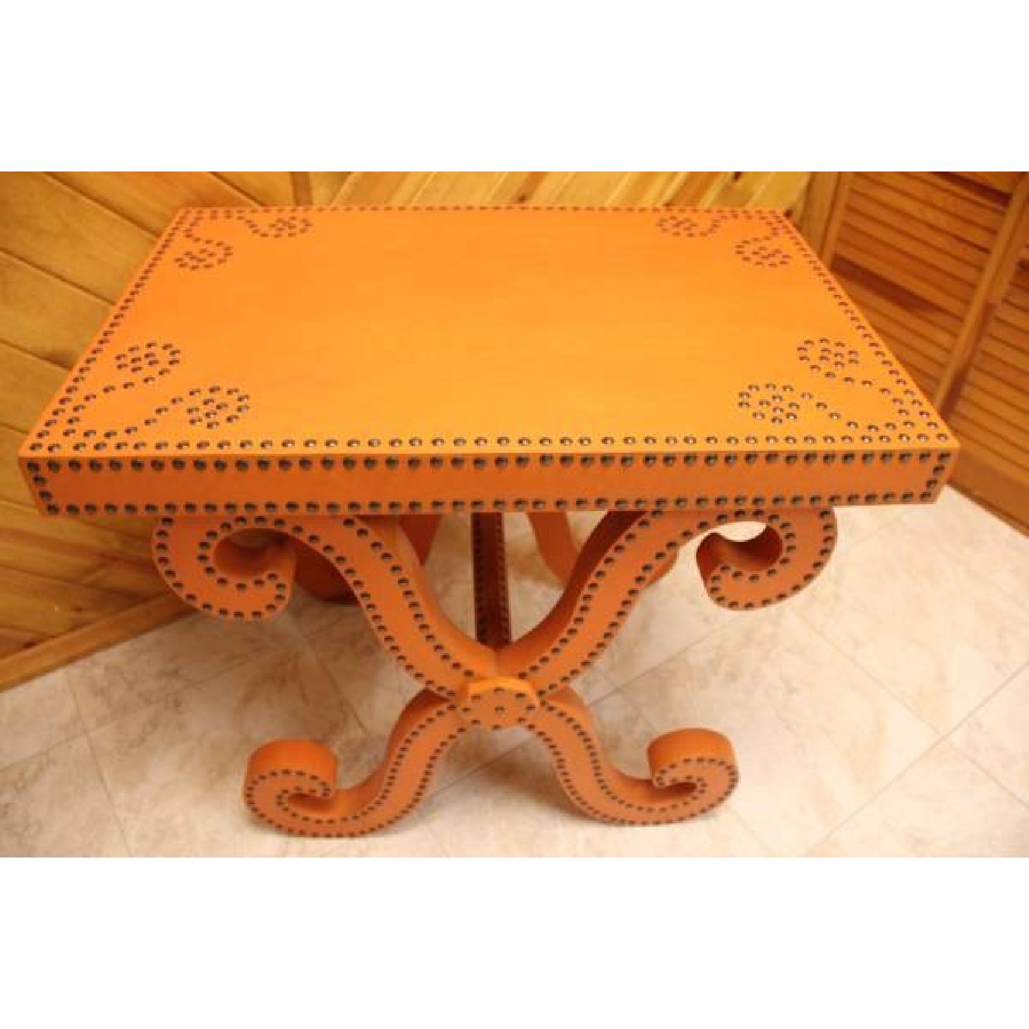 Spanish/Portuguese Style Leather Topped Side Table - AptDeco