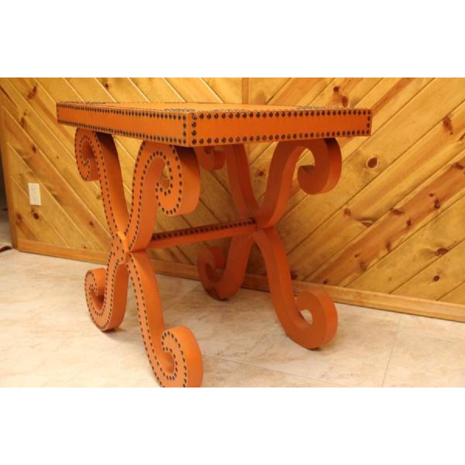 Spanish/Portuguese Style Leather Topped Side Table - AptDeco