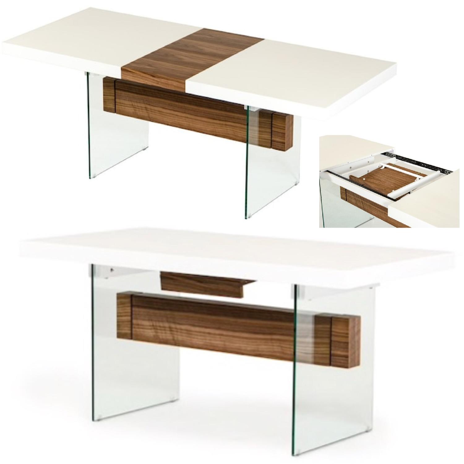 Modrest Sven White & Walnut Floating Extendable Table - AptDeco