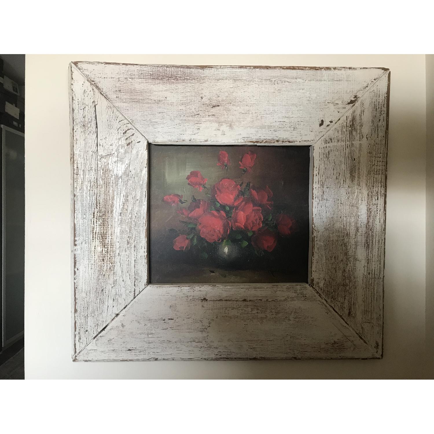 Vintage Shabby Chic Red Rose Oil Painting - AptDeco