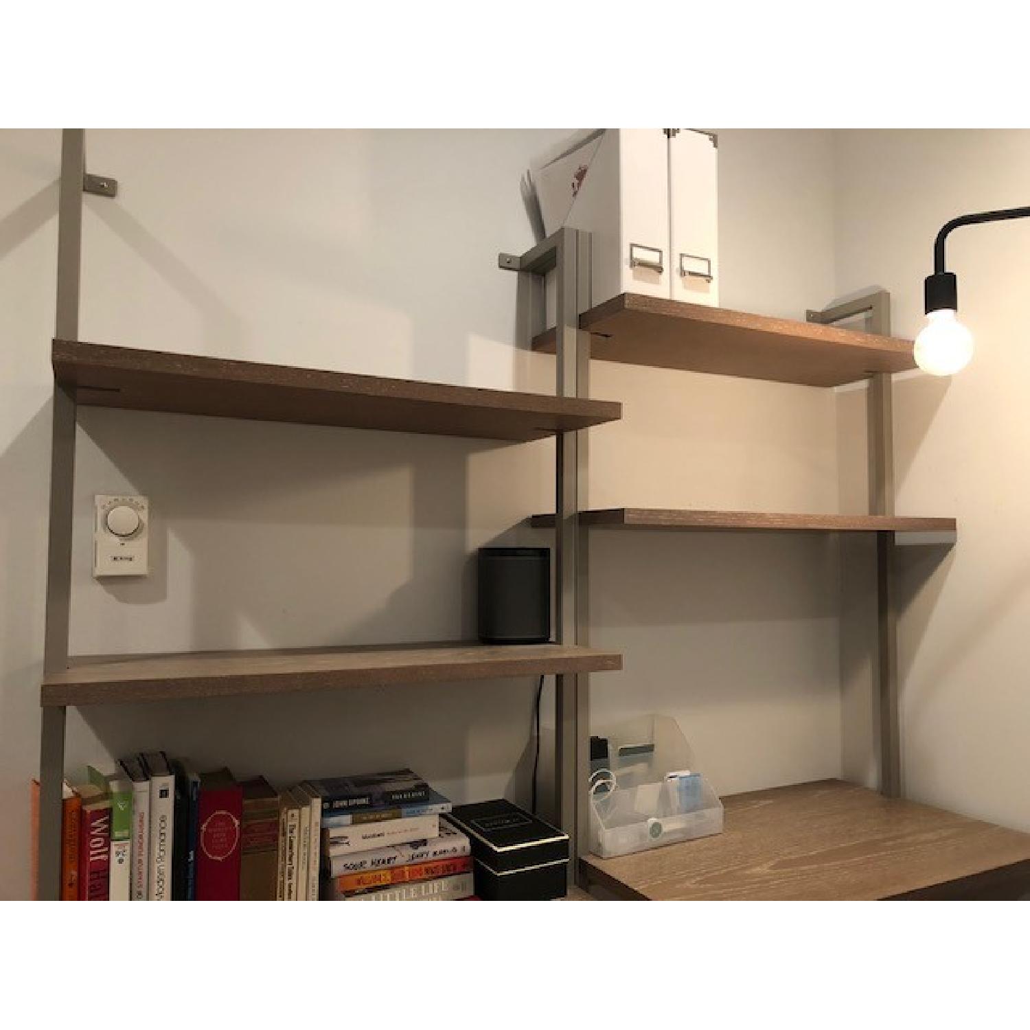 CB2 Helix Acacia Desk w/ Wall-Mounted Bookshelf - AptDeco