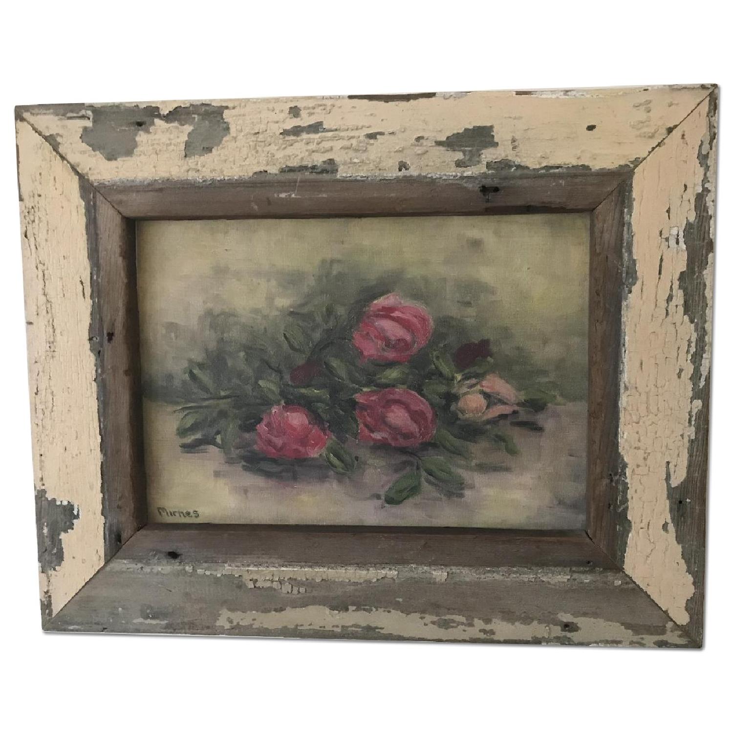 Vintage Shabby Chic Floral Oil Painting - AptDeco