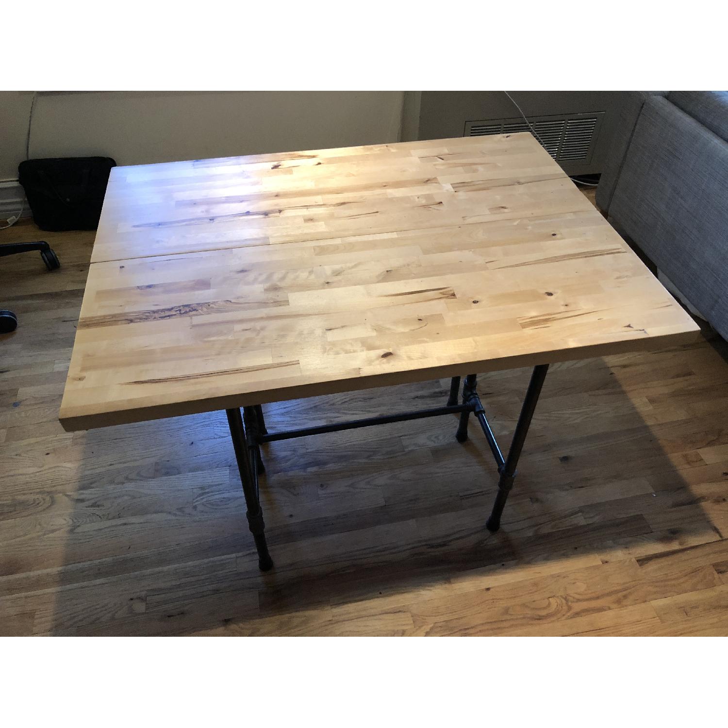 Pipe Rustic Industrial Solid Wood Butcher Block Black Table - AptDeco