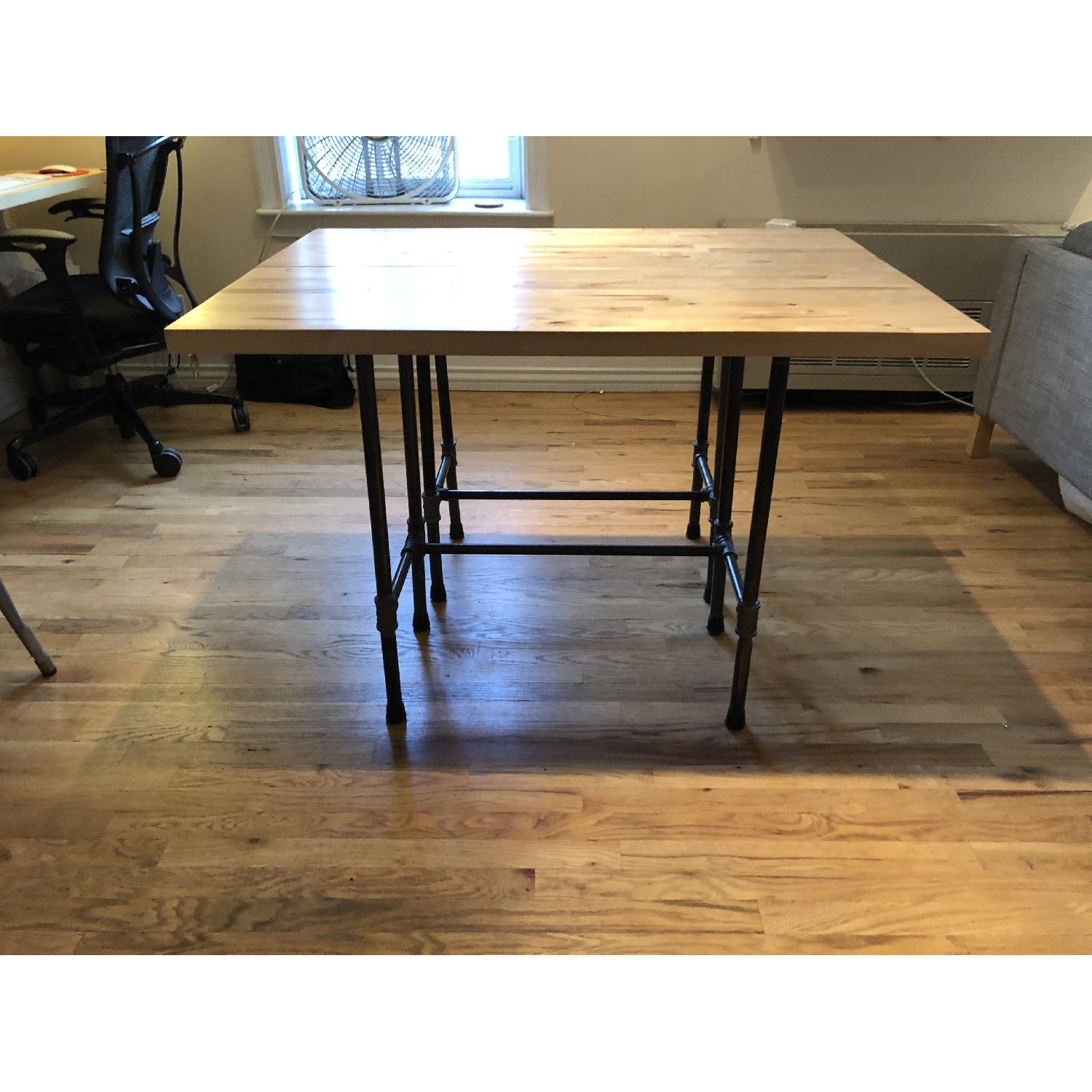 Pipe Rustic Industrial Solid Wood Butcher Block Black Table - AptDeco