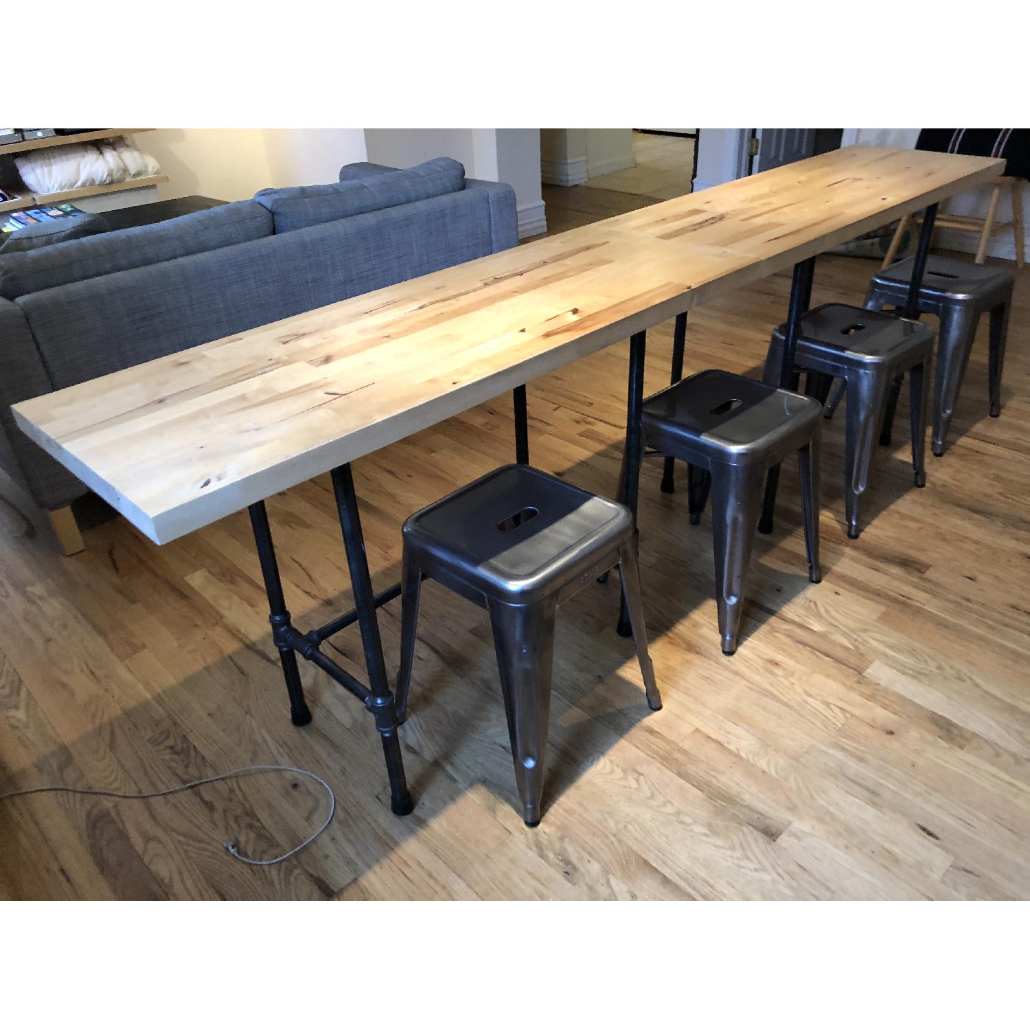 Pipe Rustic Industrial Solid Wood Butcher Block Black Table - AptDeco