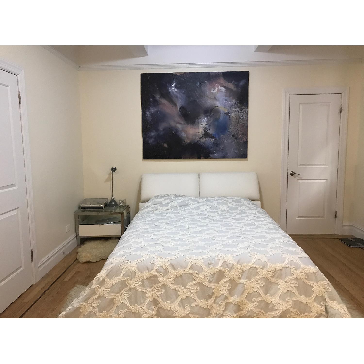 Modani White Leather Queen Size Bed - AptDeco