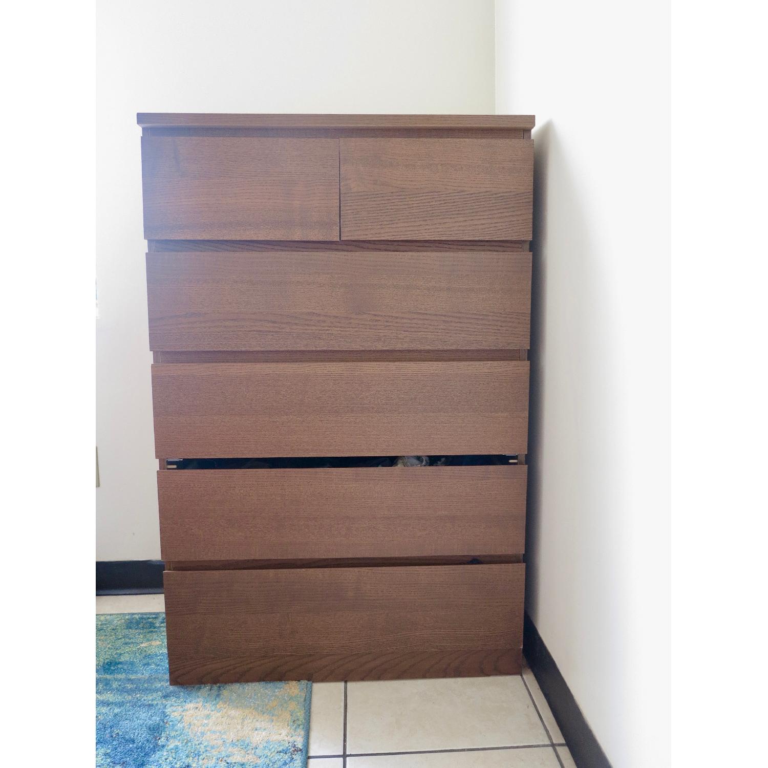 Ikea Malm Brown Stained Ash Veneer 6-Drawer Dresser - AptDeco