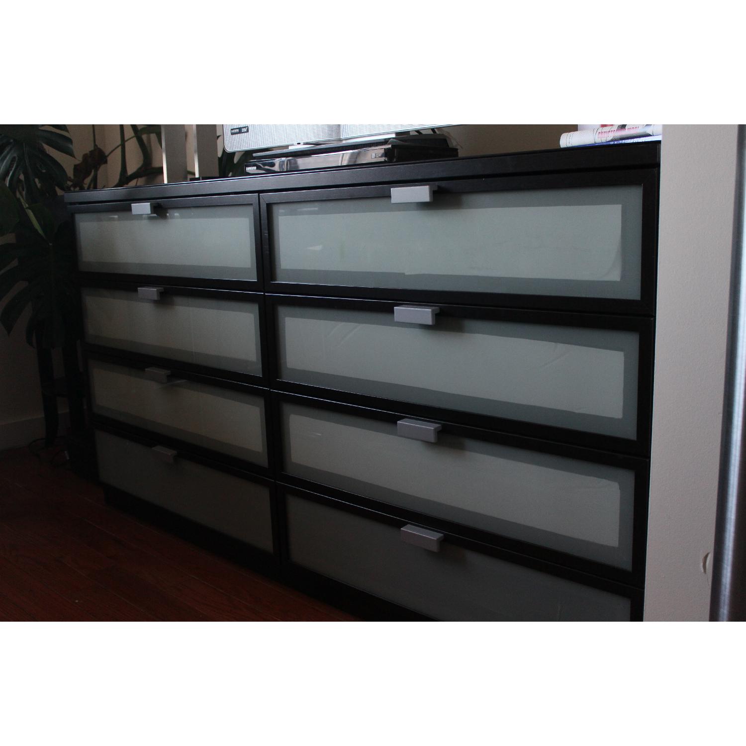 Ikea Hopen Frosted Glass Dark Brown Wood Dresser - AptDeco
