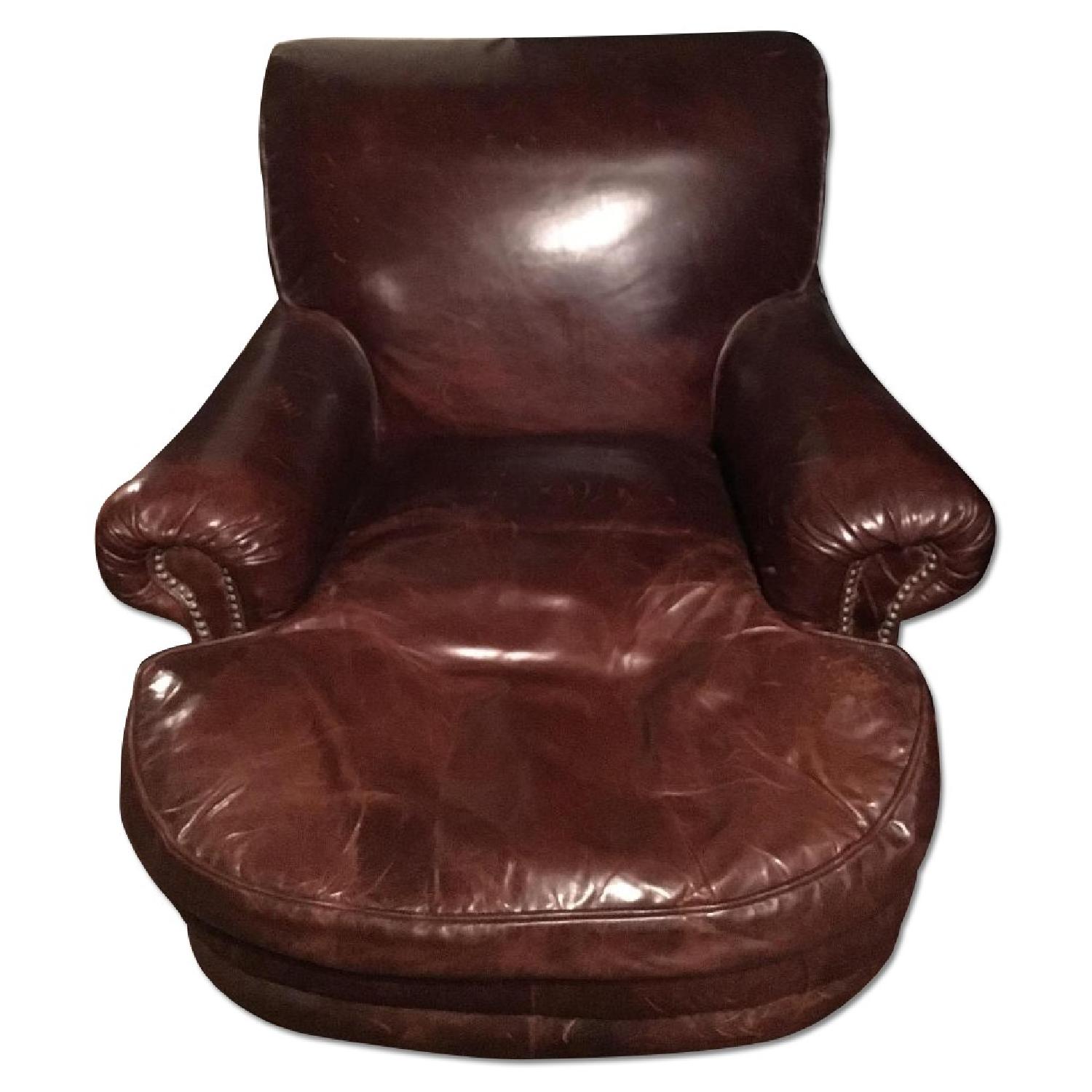 Restoration Hardware Brown Leather Library Chair - AptDeco
