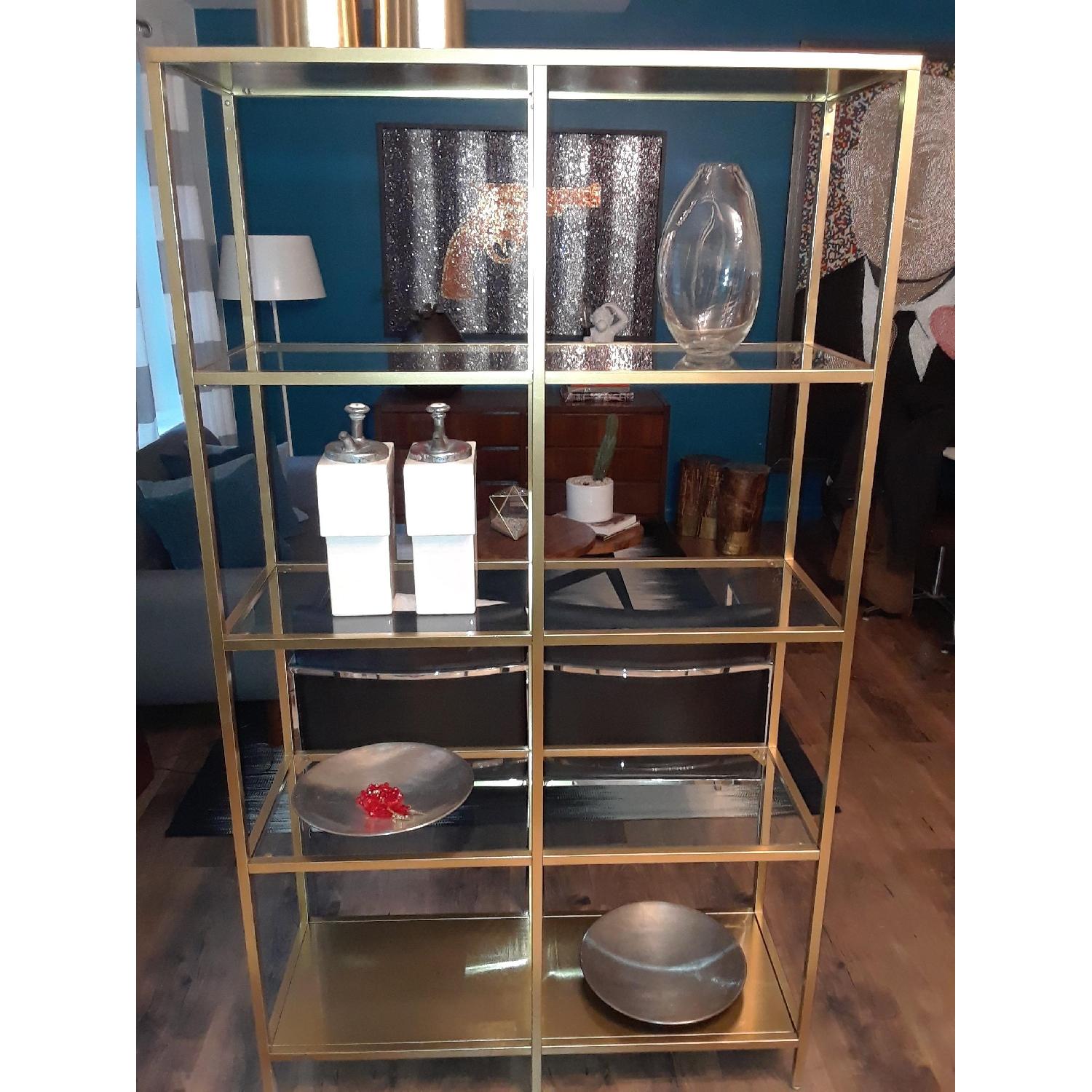 Gold Bookcase w/ Glass Shelves - AptDeco
