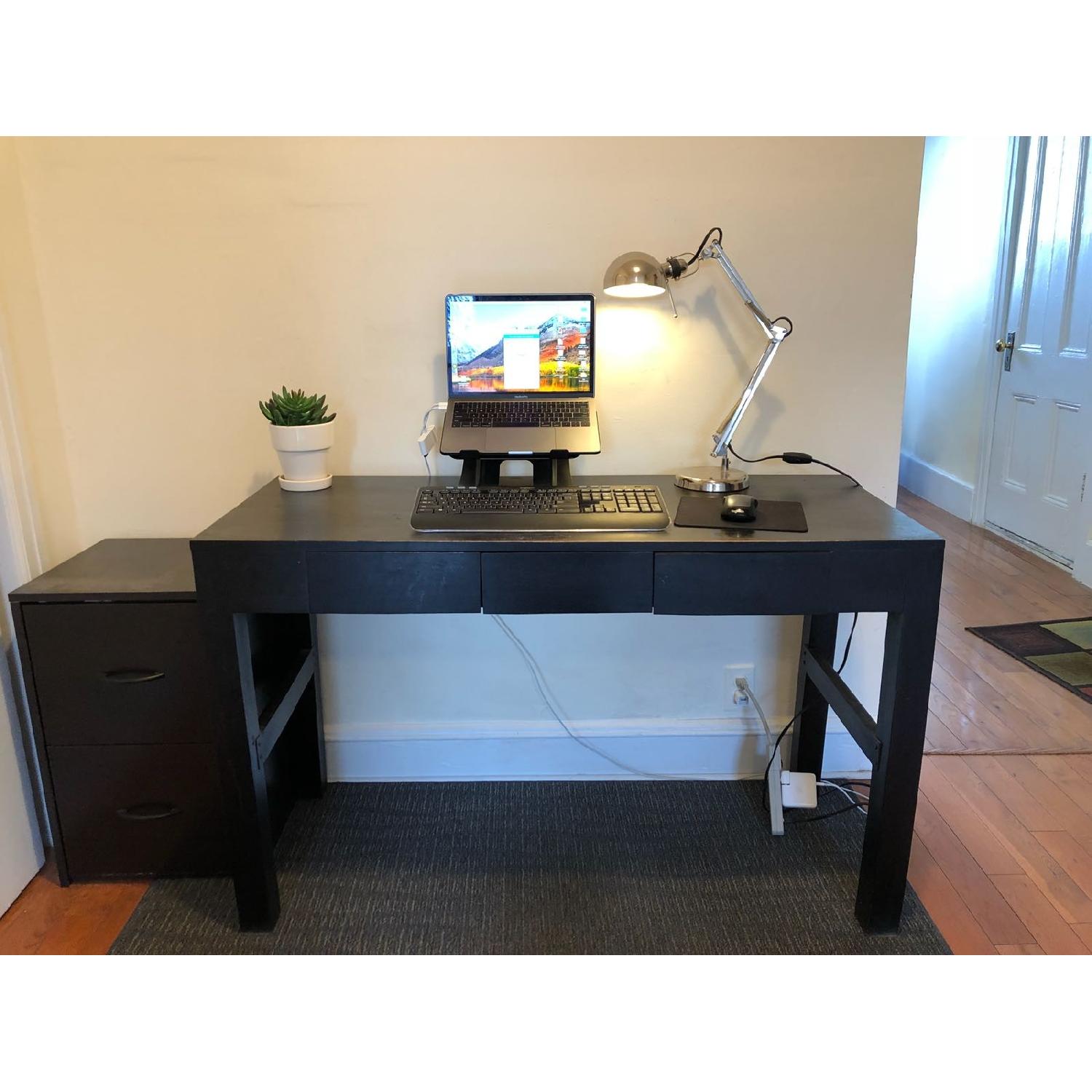 Solid Black Work Desk w/ 3 Drawers - AptDeco