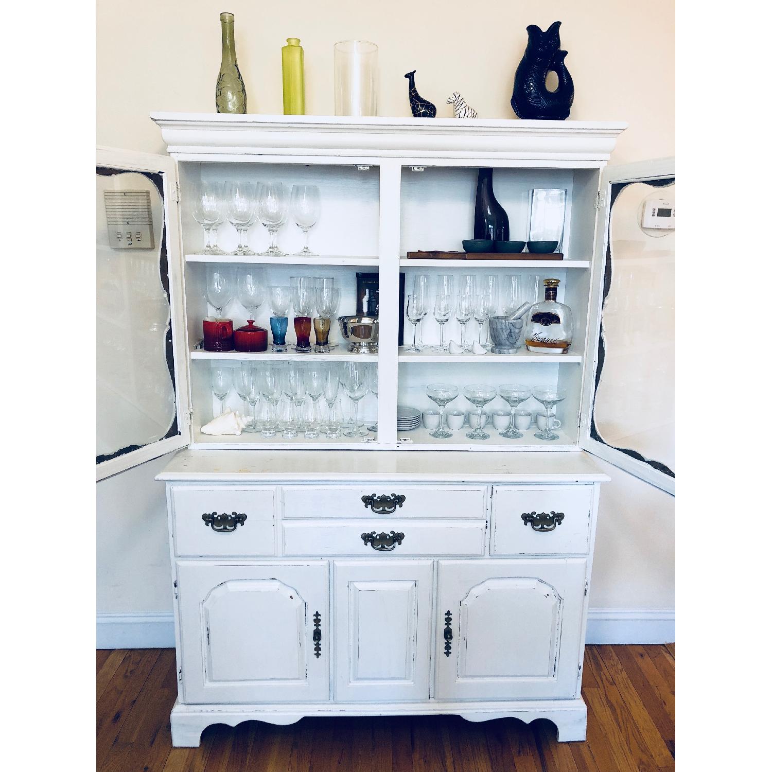 Shabby Chic Distressed White Kitchen Hutch/Buffet - AptDeco