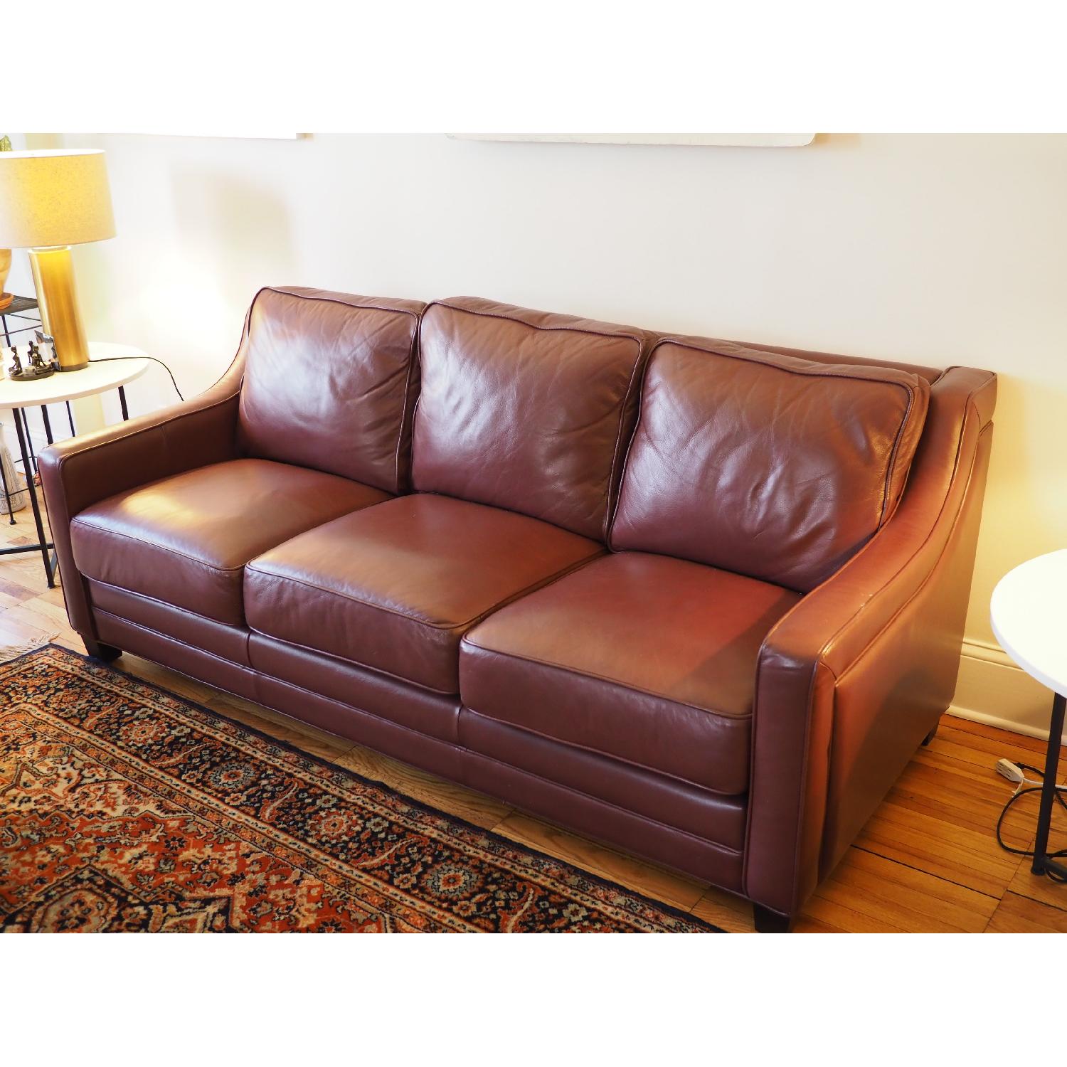 Domain Furniture Brown Brick Leather Sofa - AptDeco