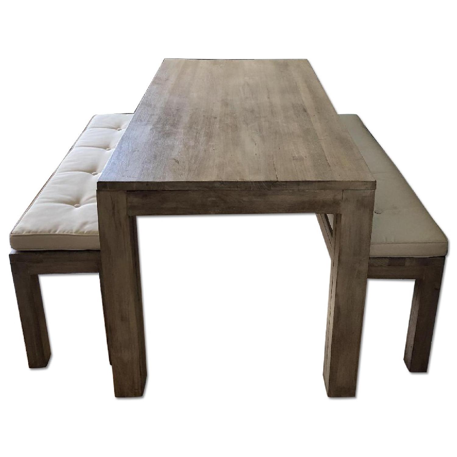 Reclaimed Oak Wood Dining Table w/ 2 Benches - AptDeco