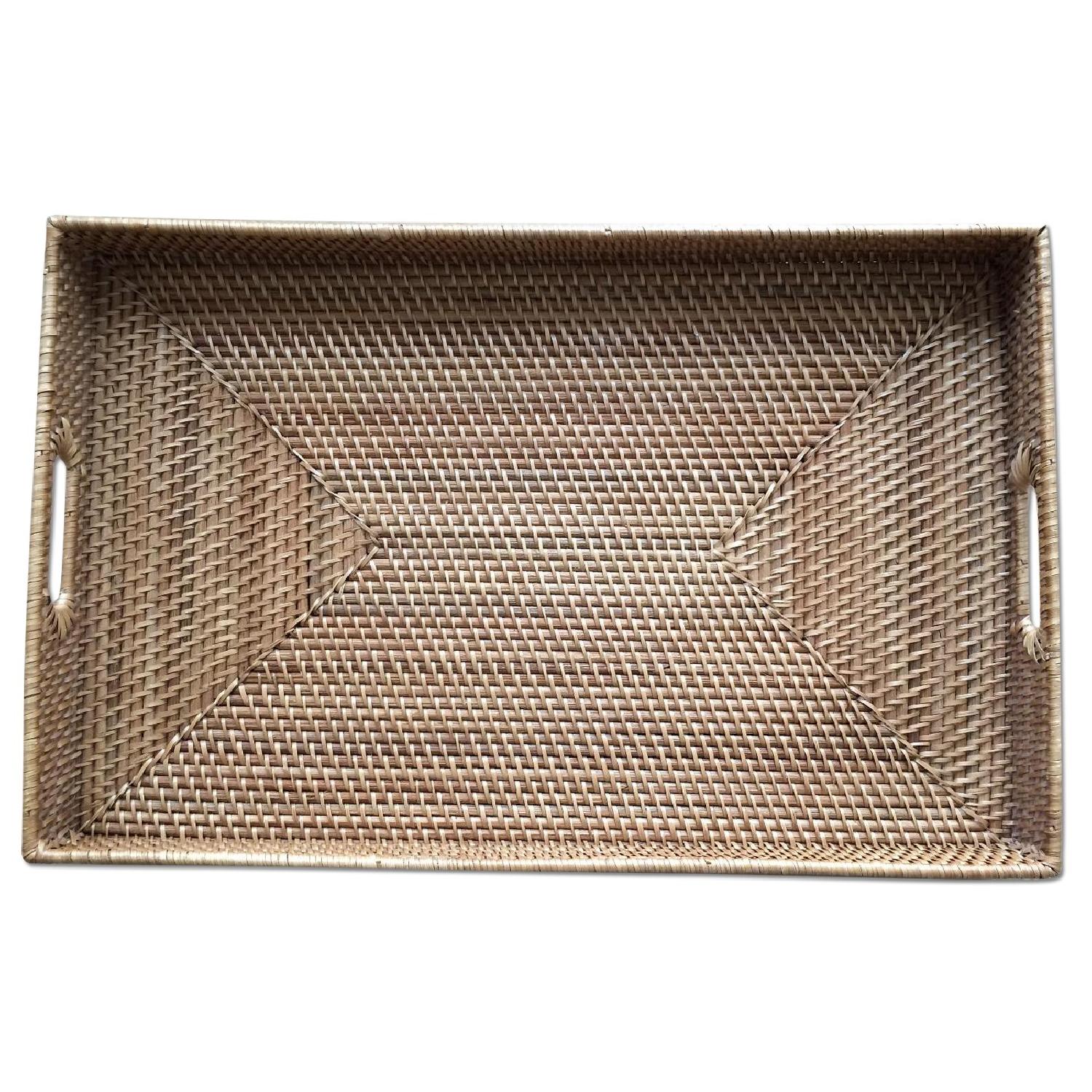 West Elm Large Rattan Tray w/ Handles - AptDeco