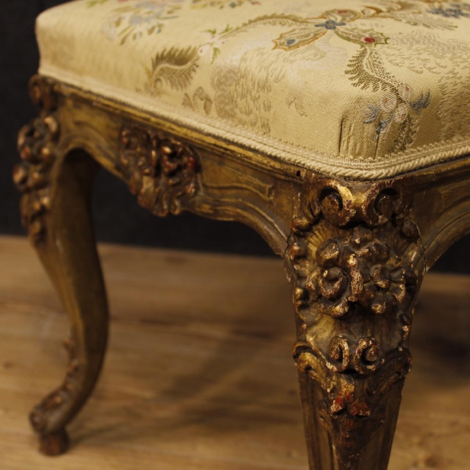 French Lacquered & Golden Footstool w/ Floral Fabric - AptDeco