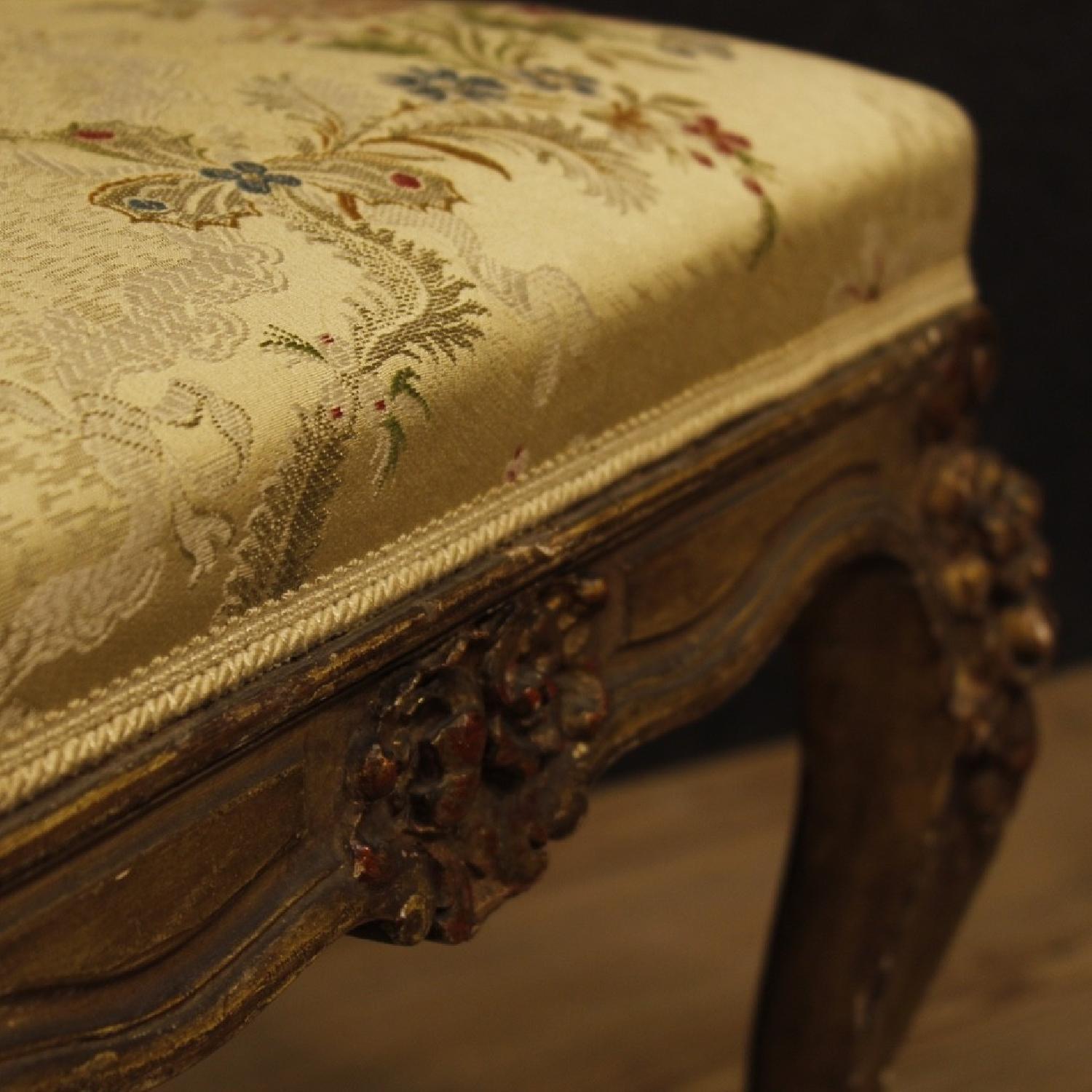 French Lacquered & Golden Footstool w/ Floral Fabric - AptDeco