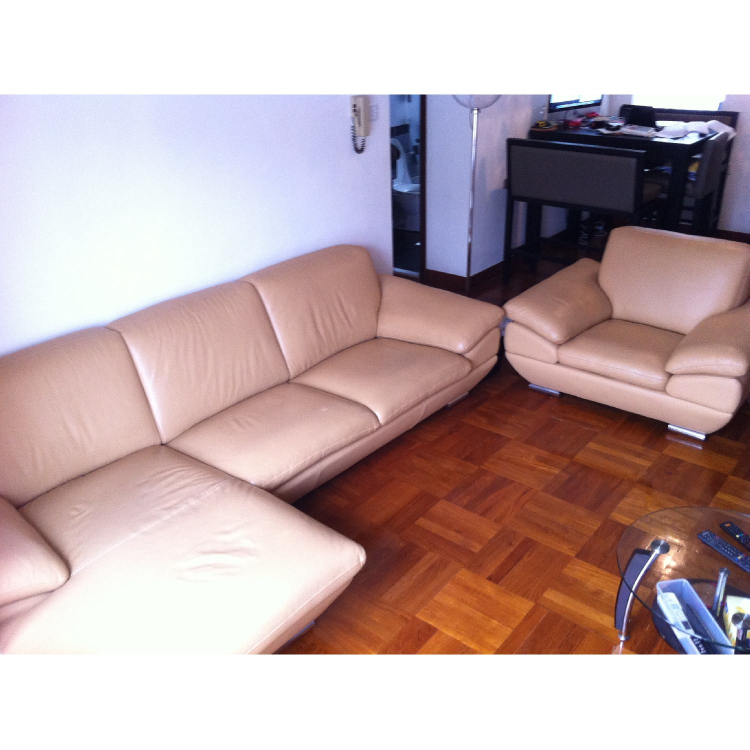 L-Shaped Leather Sofa + Maching Chair - AptDeco