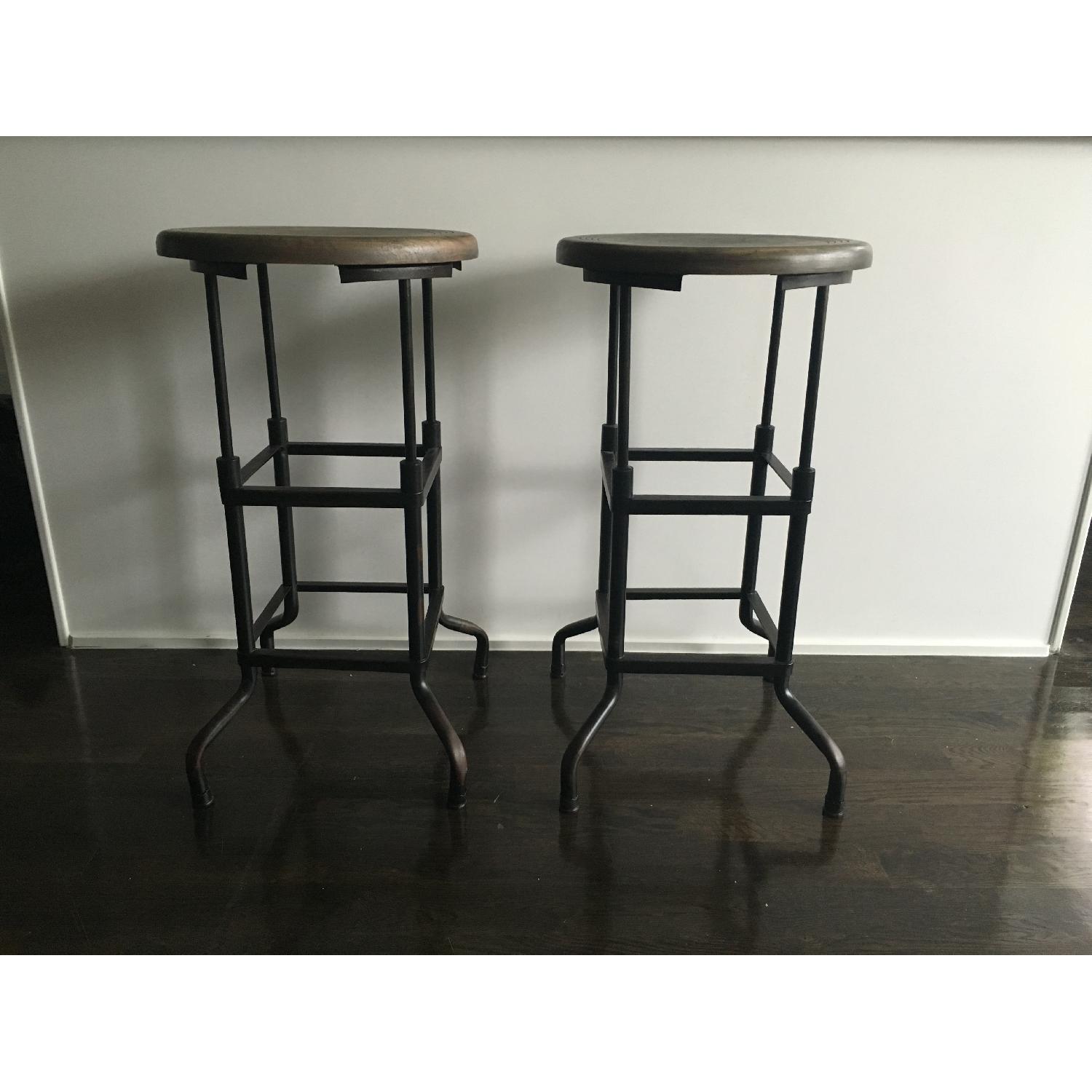 Restoration Hardware 1920s American Factory Bar Stools - Pair - AptDeco