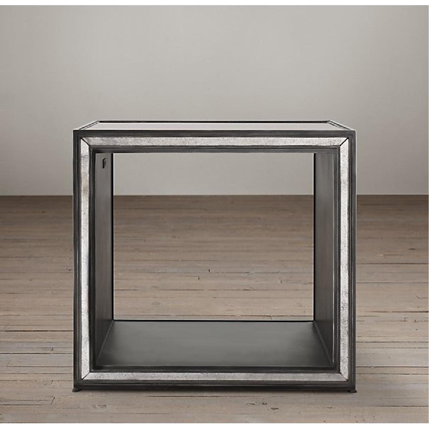 Restoration Hardware Strand Mirrored Side Cube Tables - Pair - AptDeco