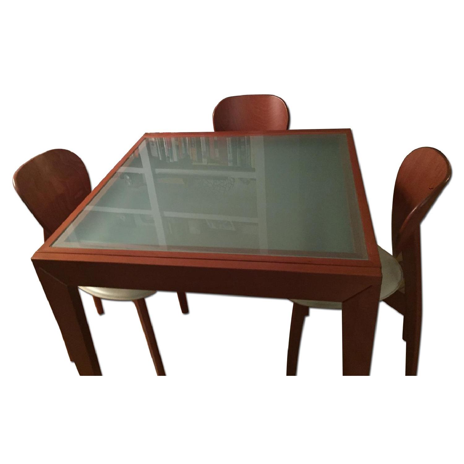 Calligaris Glass & Wood Extendable Dining w/ 4 Leather & Wood Dining Chairs - AptDeco