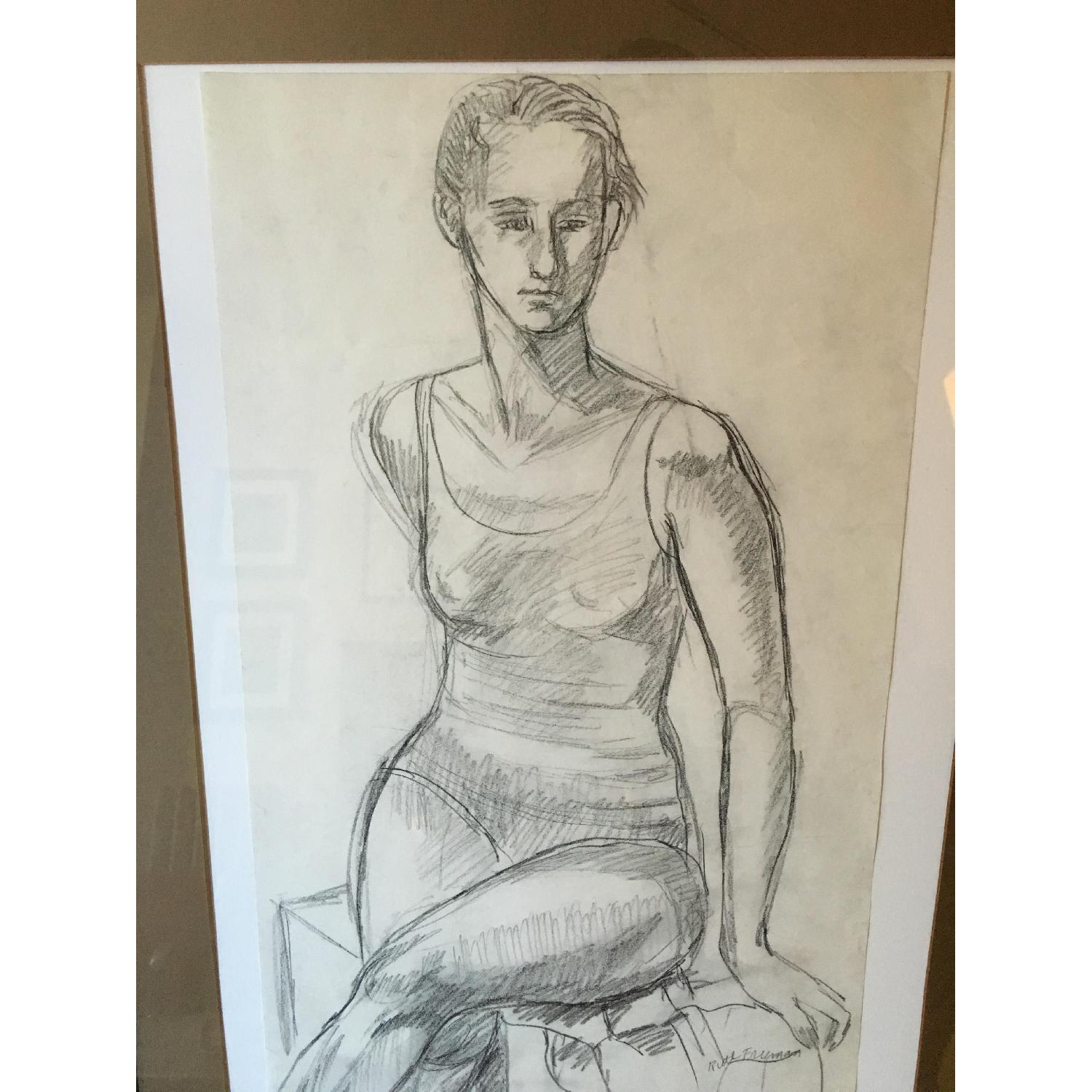 Vintage Framed Drawing of a Woman - AptDeco