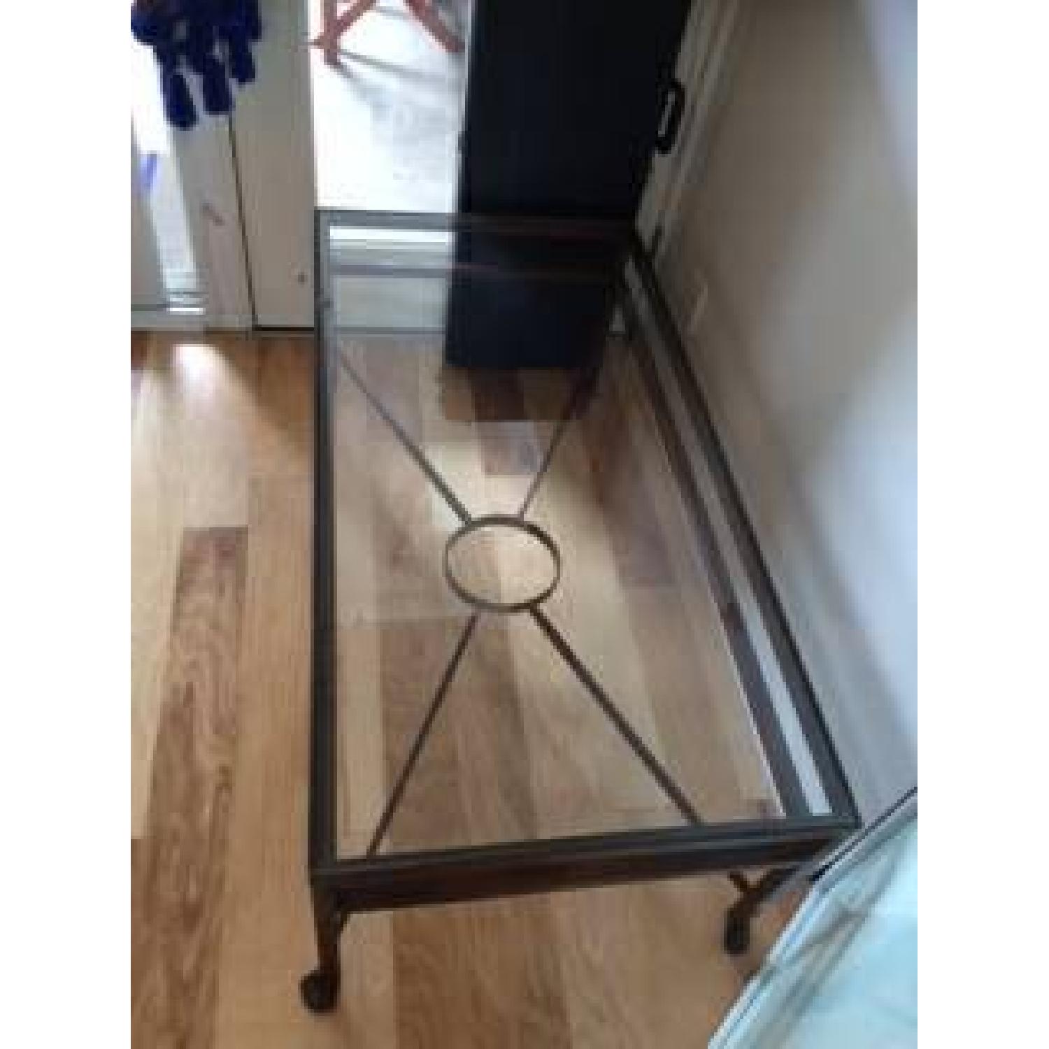 Industrial Metal Coffee Table w/ Glass Top - AptDeco