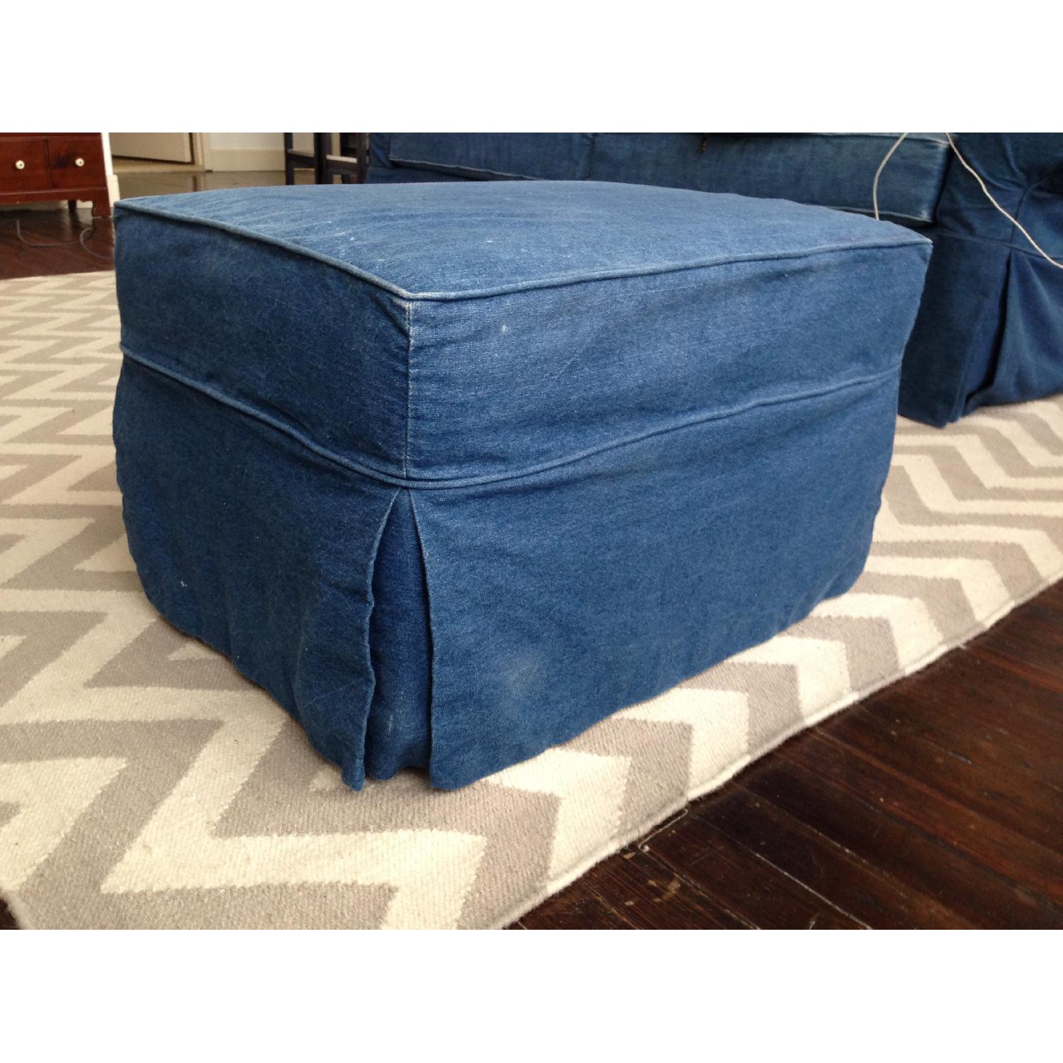 Ethan Allen Bennett Ottoman w/ Colby Denim Slipcover - AptDeco